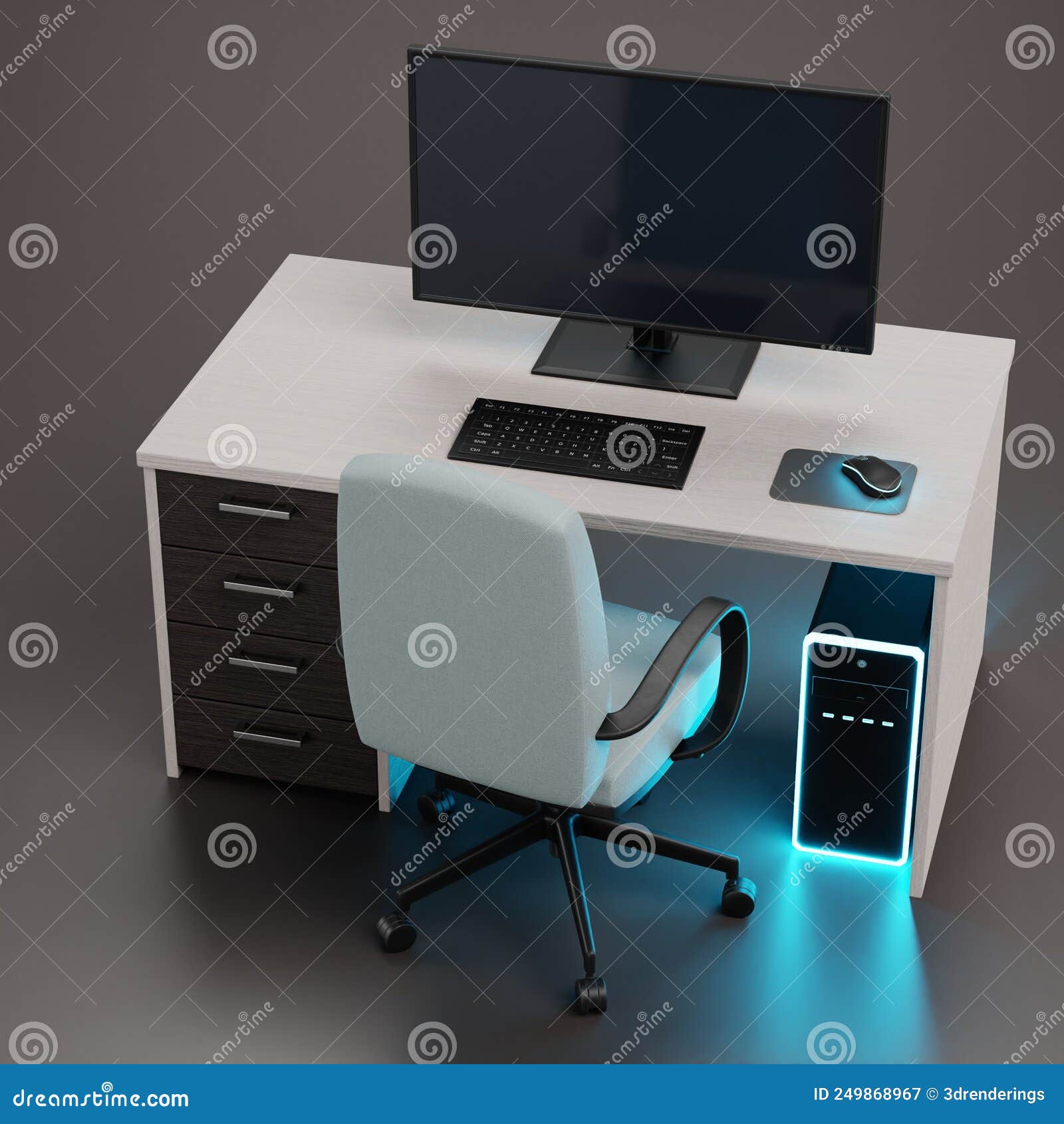 3D Render of Workstation with PC Stock Illustration - Illustration of ...