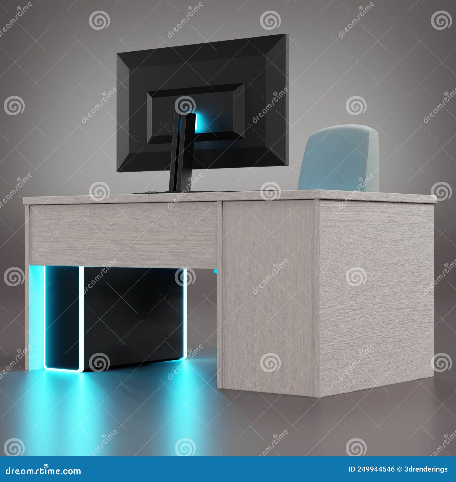 3D Render of Workstation with PC Stock Illustration - Illustration of ...