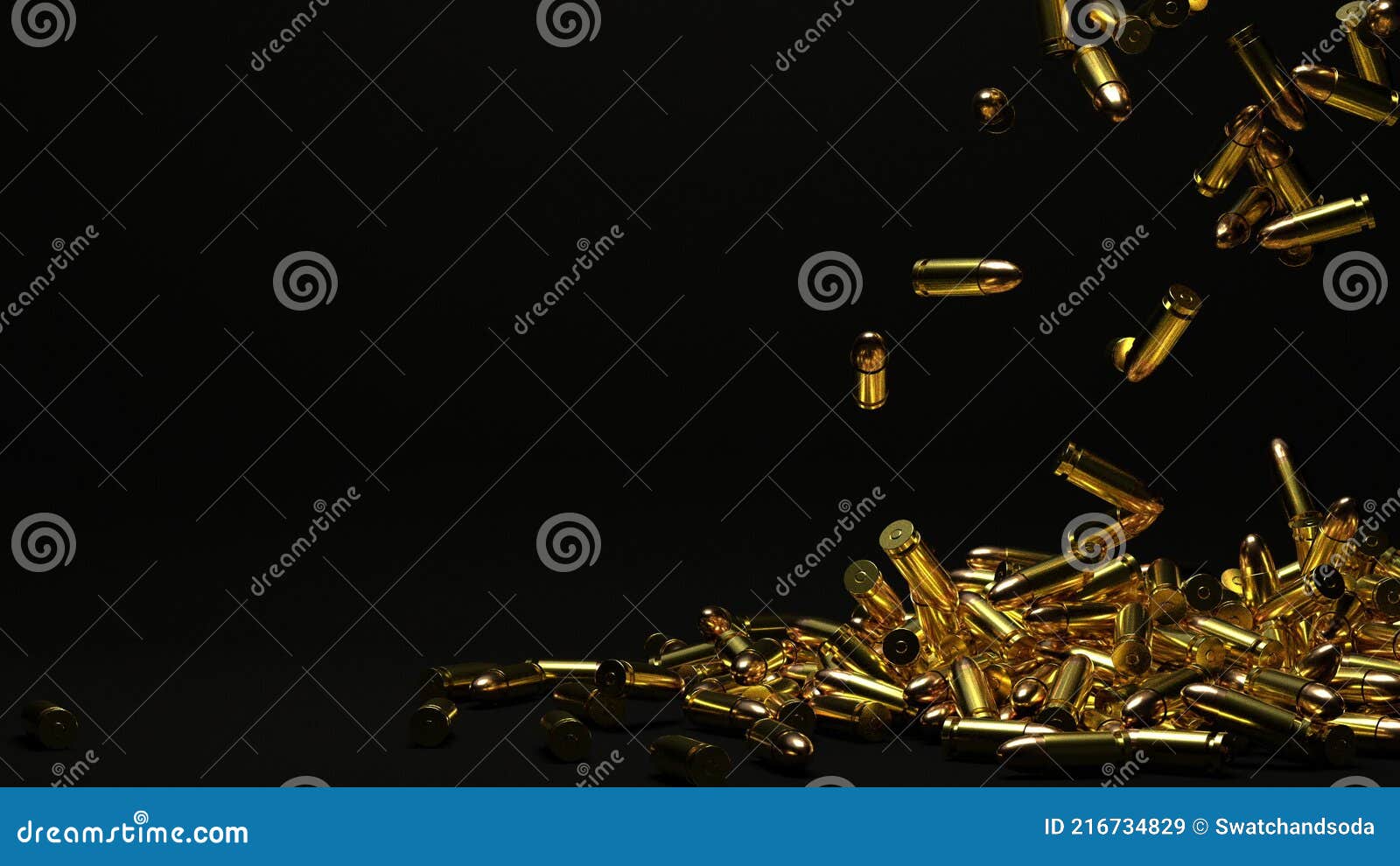 Realistic 3D Rendered 9mm Bullets Falling on Floor into a Pile Stock ...