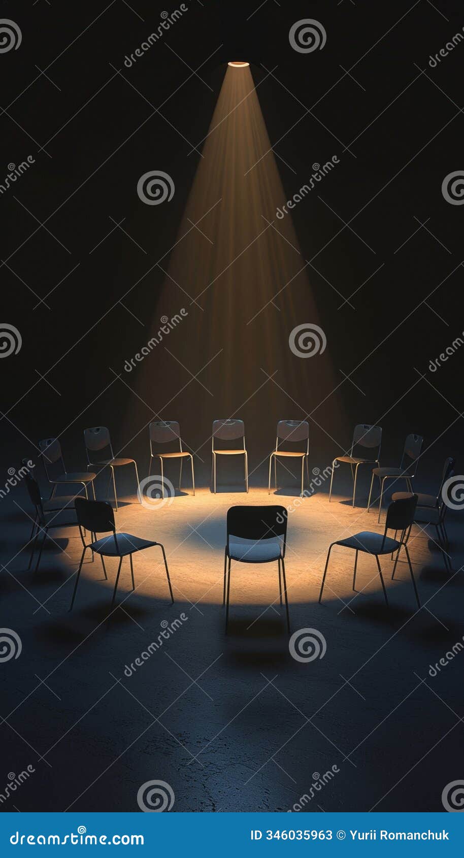 Realistic 3d Rendering of a Dark Room with Spotlight on Chair ...