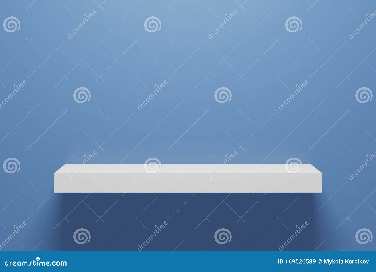 Front View of Empty Shelf on Blue Wall Background with Modern Minimal ...