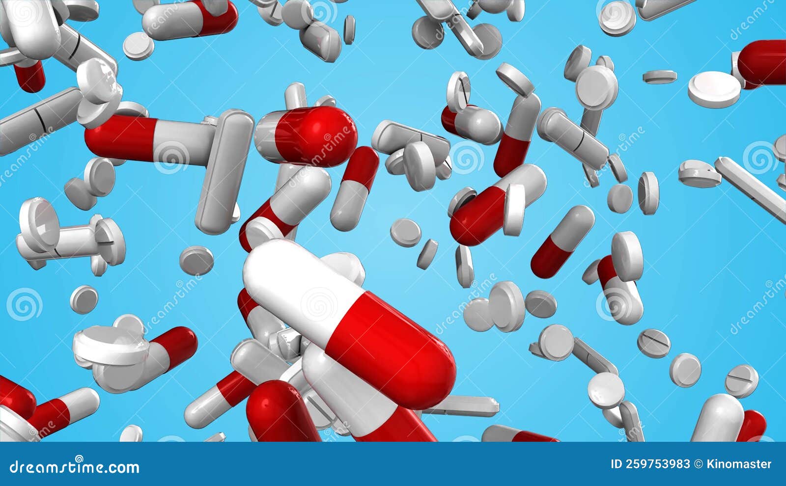 Realistic 3D Rendering of Medical Capsules and Pills Falling on Blue ...