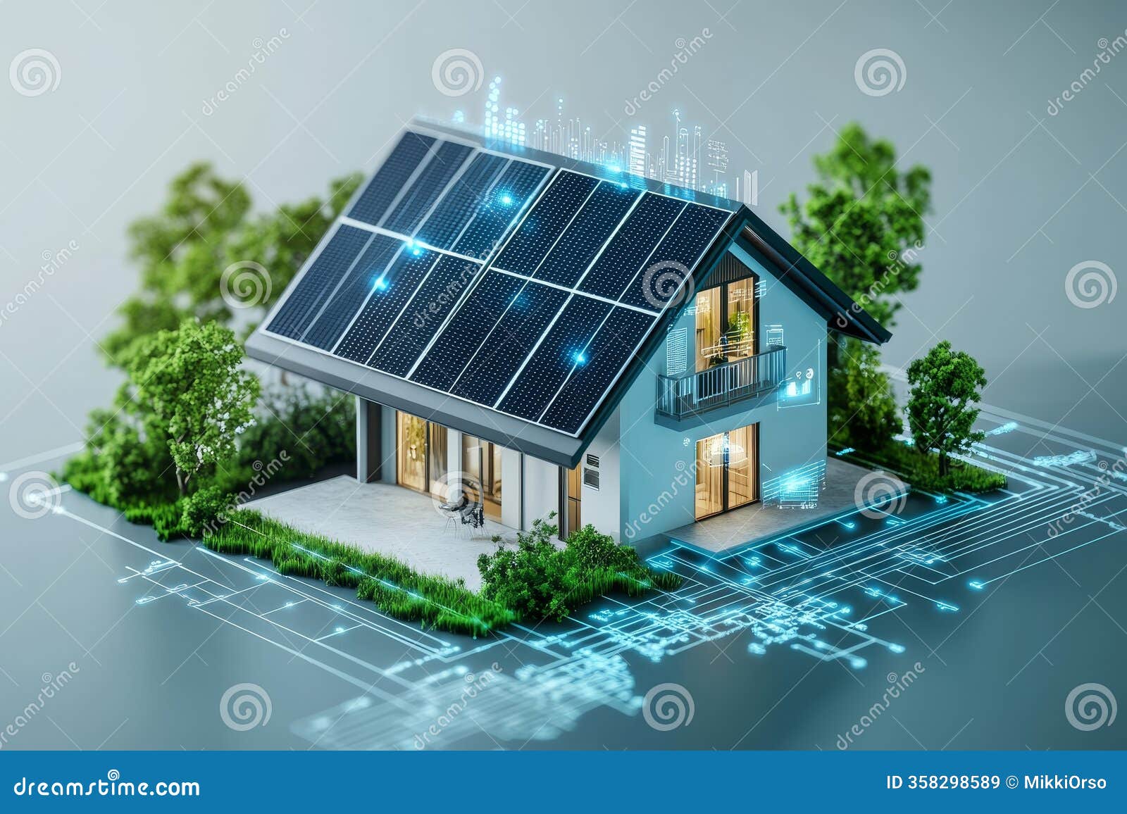 Realistic 3d Rendering of a Smart Home with Solar Panels and Digital ...