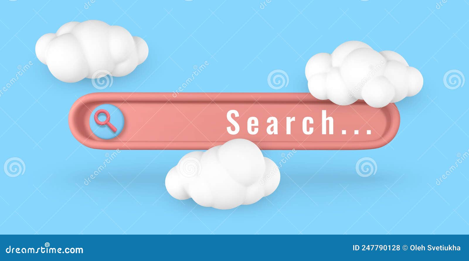 Realistic 3d Search Bar Design Element and Clouds in Cartoon Minimal ...