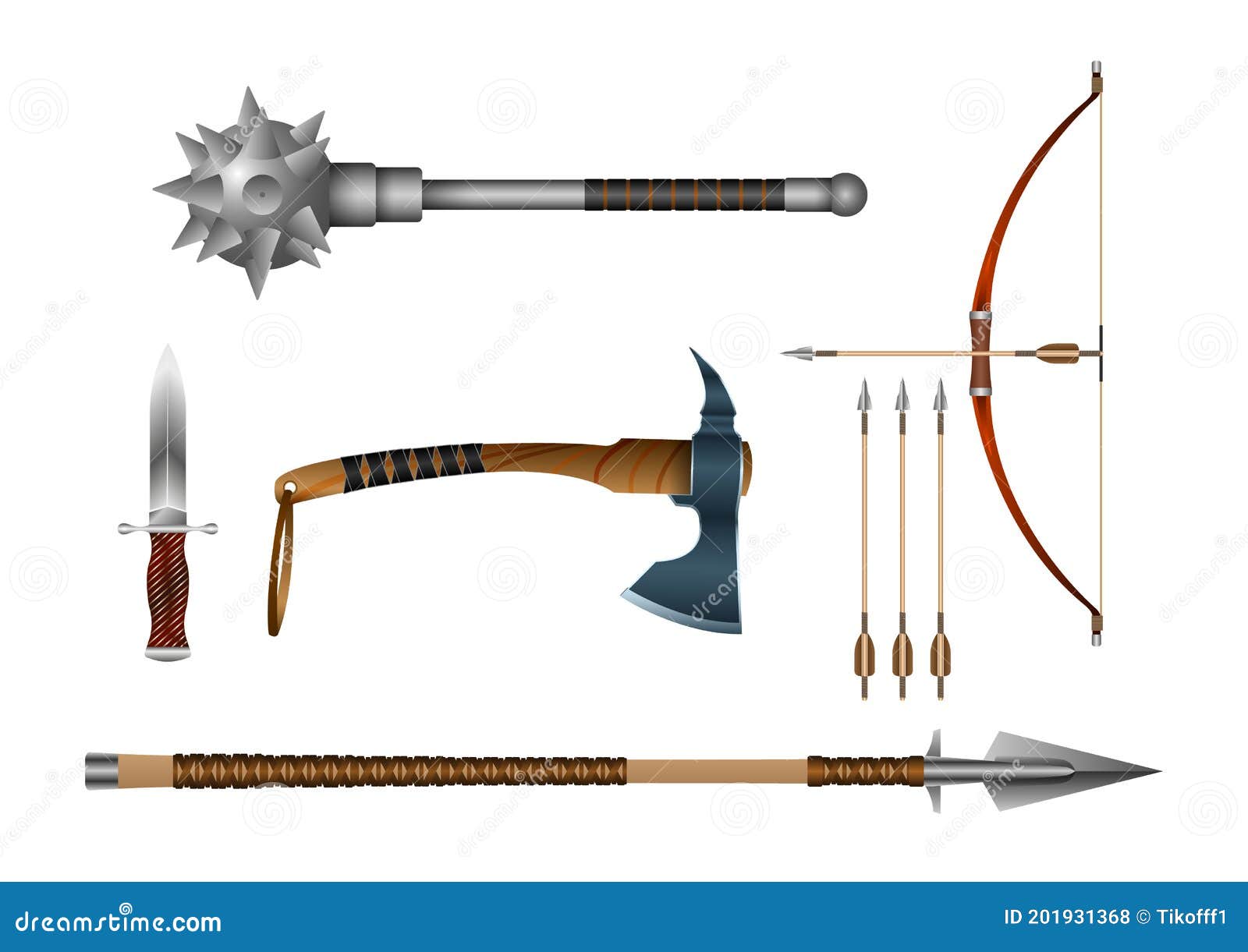 Realistic 3d Set Iron Fighting Cold Weapon Stock Vector - Illustration ...