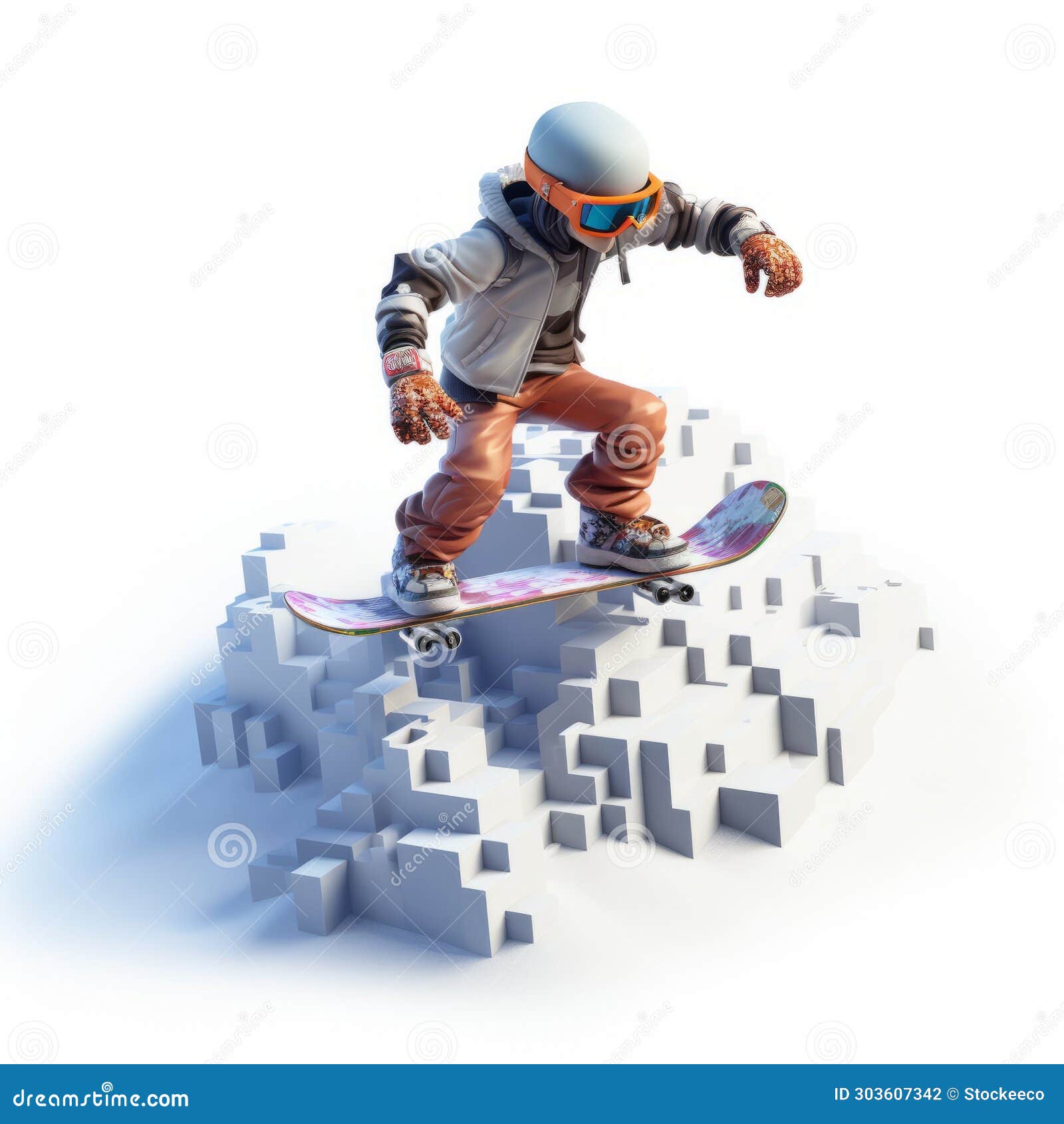 Realistic 3d Snowboarding Render On Pixelated Background Stock Photo ...