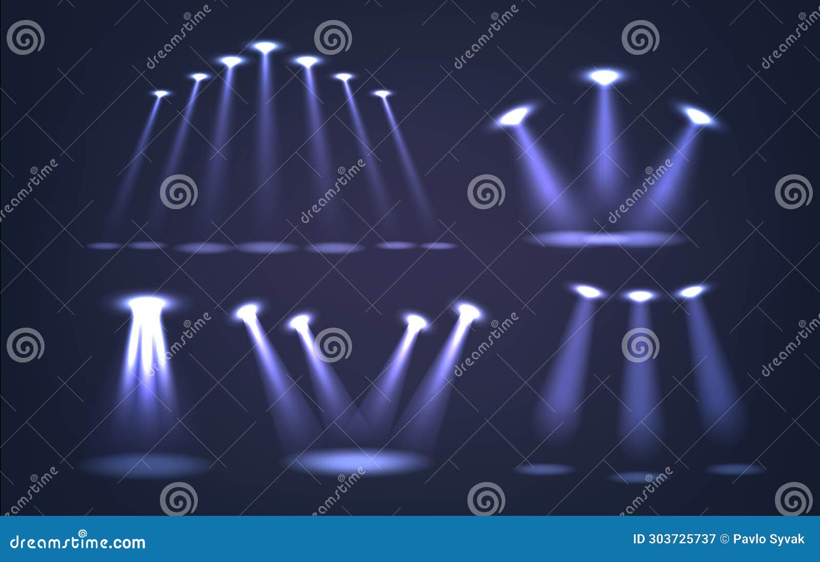 Realistic 3d Spotlights Set. Focused Light Beams Illuminate Areas or ...