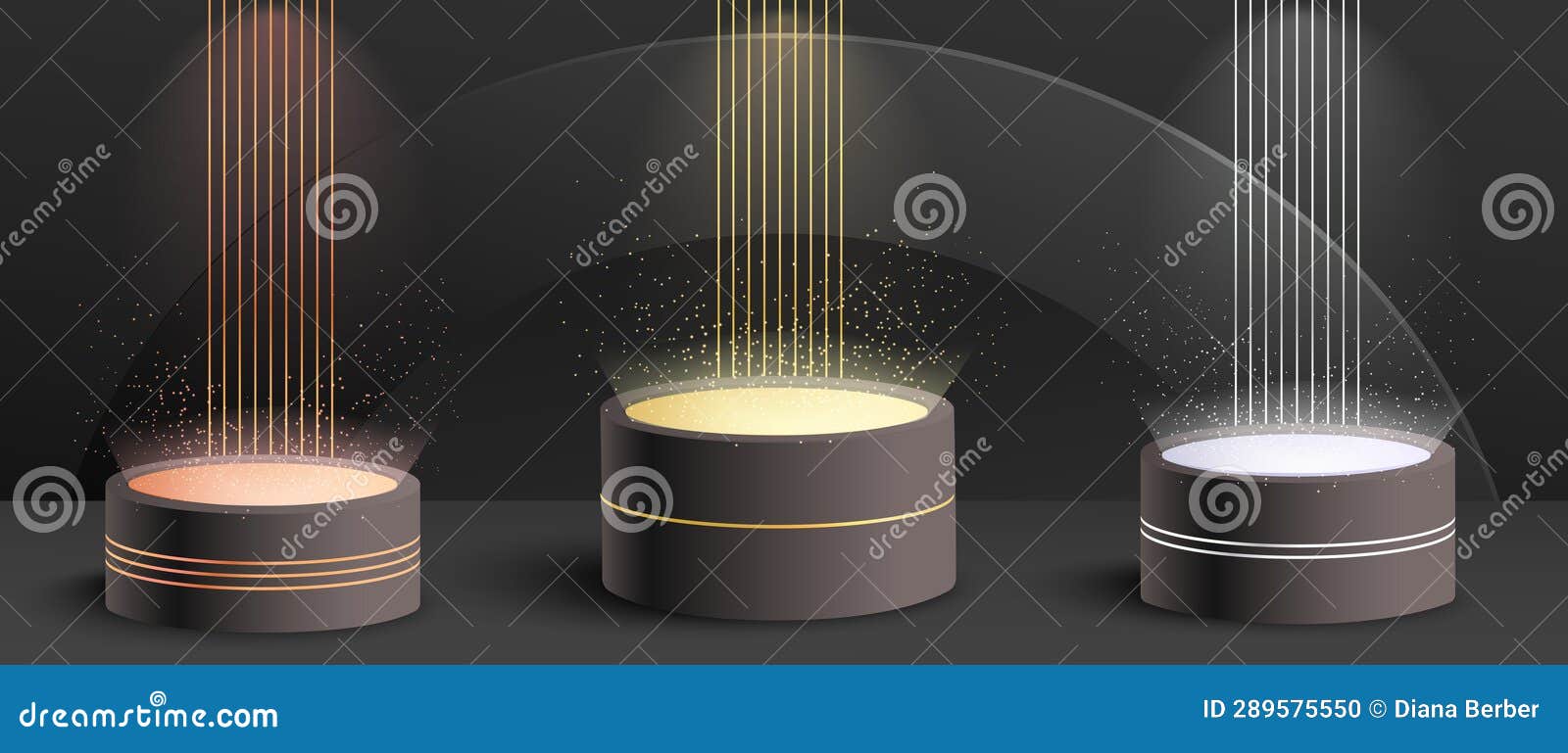 Realistic 3d Studio with Three Vector Podiums with Bronze, Silver and ...