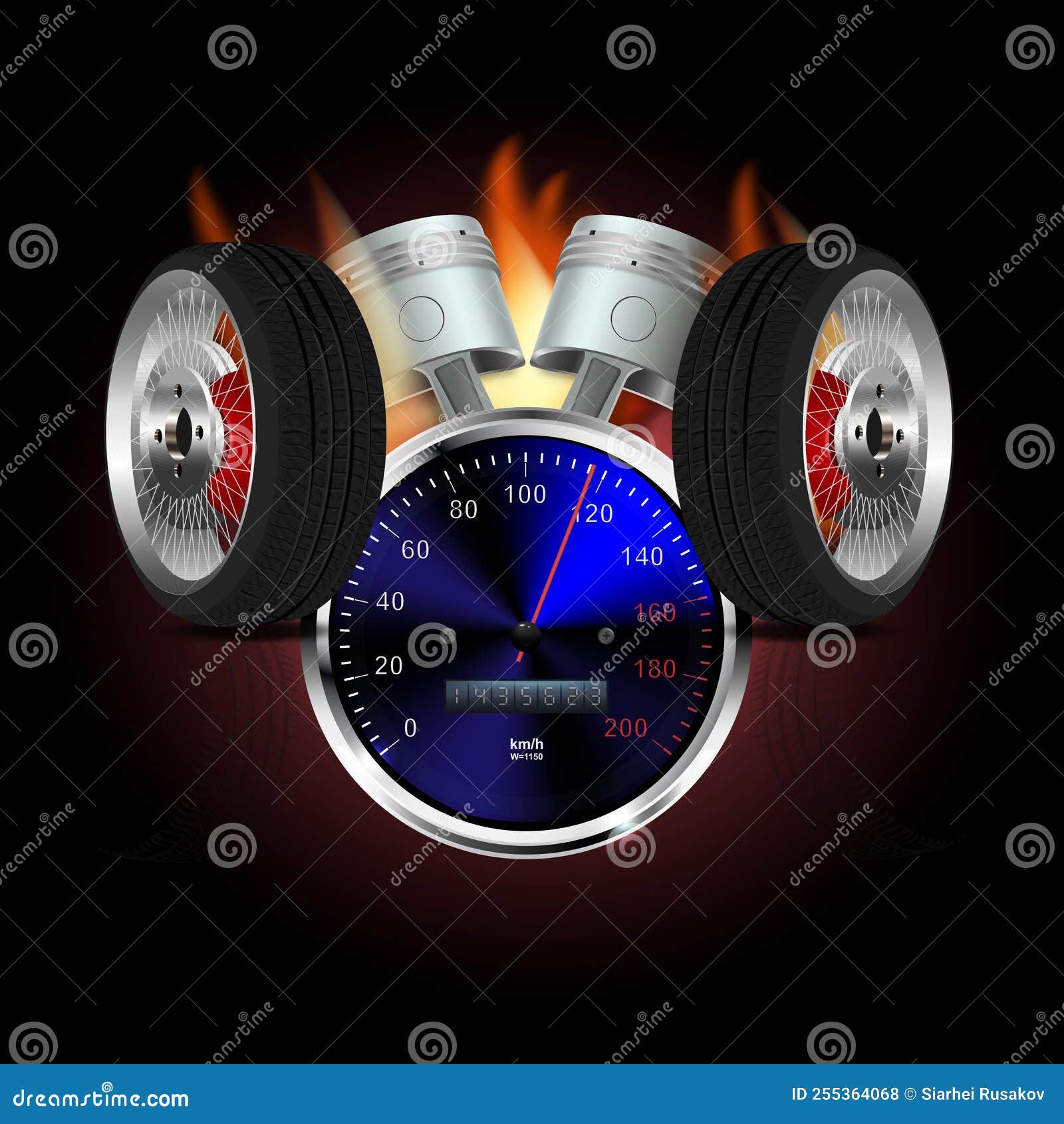 Realistic 3D Vector, Racing Background, Speedometer with Pistons and ...