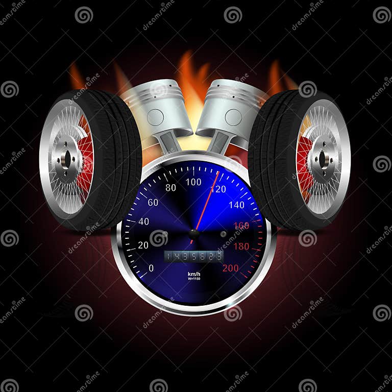 Realistic 3D Vector, Racing Background, Speedometer with Pistons and ...