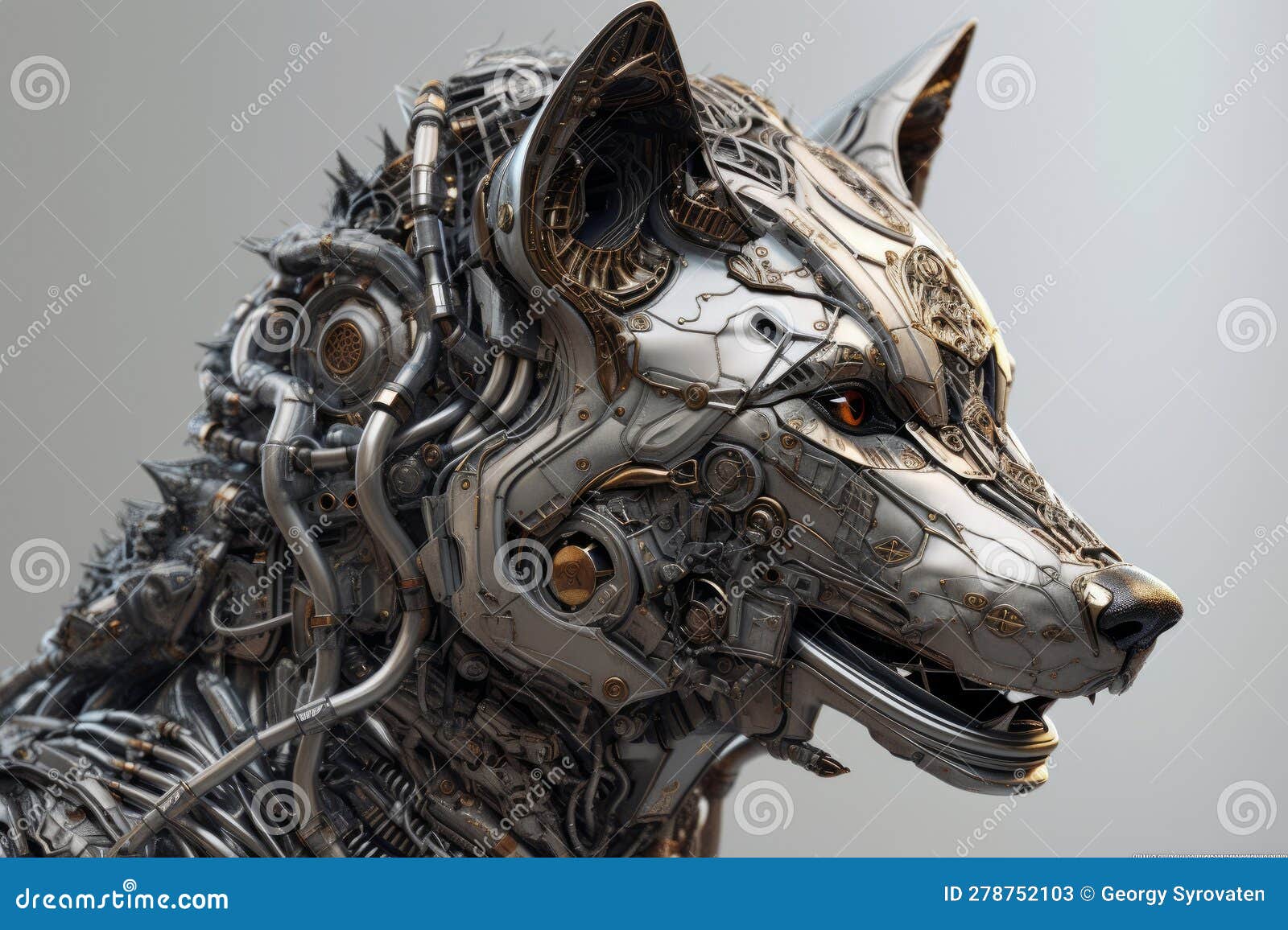 Realistic 3D Wolf Robot Head with Cinematic Lighting and Rococo Style ...