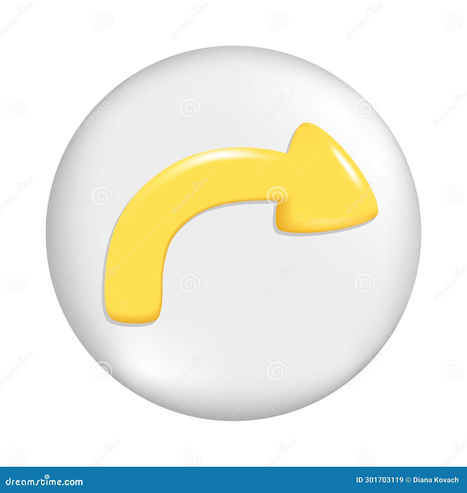 Realistic 3d Yellow Arrow on Gray Round Button. Cartoon Plastic Glossy ...
