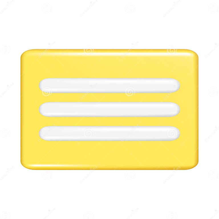 Realistic 3d Yellow Rectangular Frame with White Lines, Button Icon, Text Document. Decorative ...