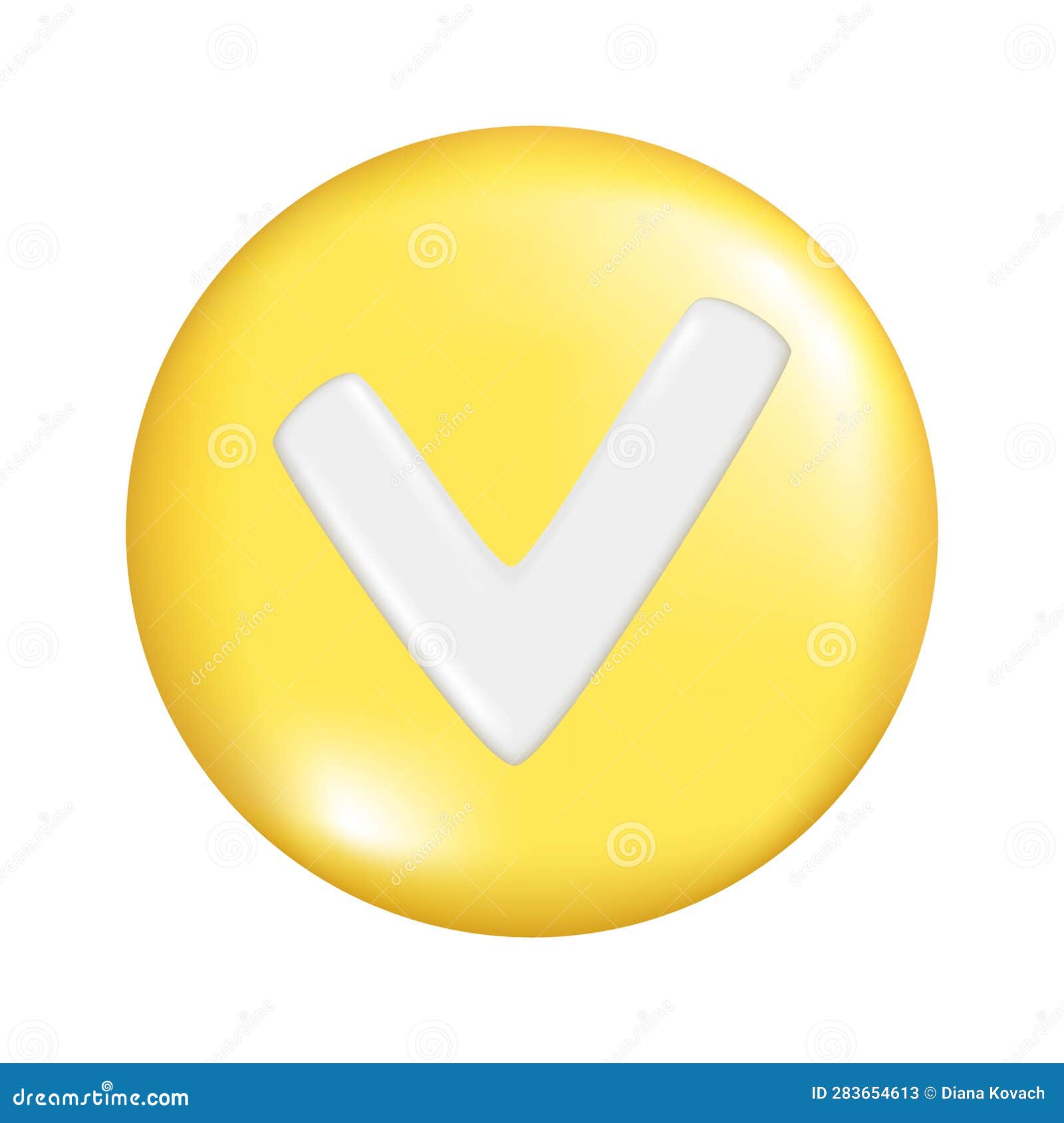 Realistic 3d Yellow Round Sphere Shape with Check, Correct Sign ...