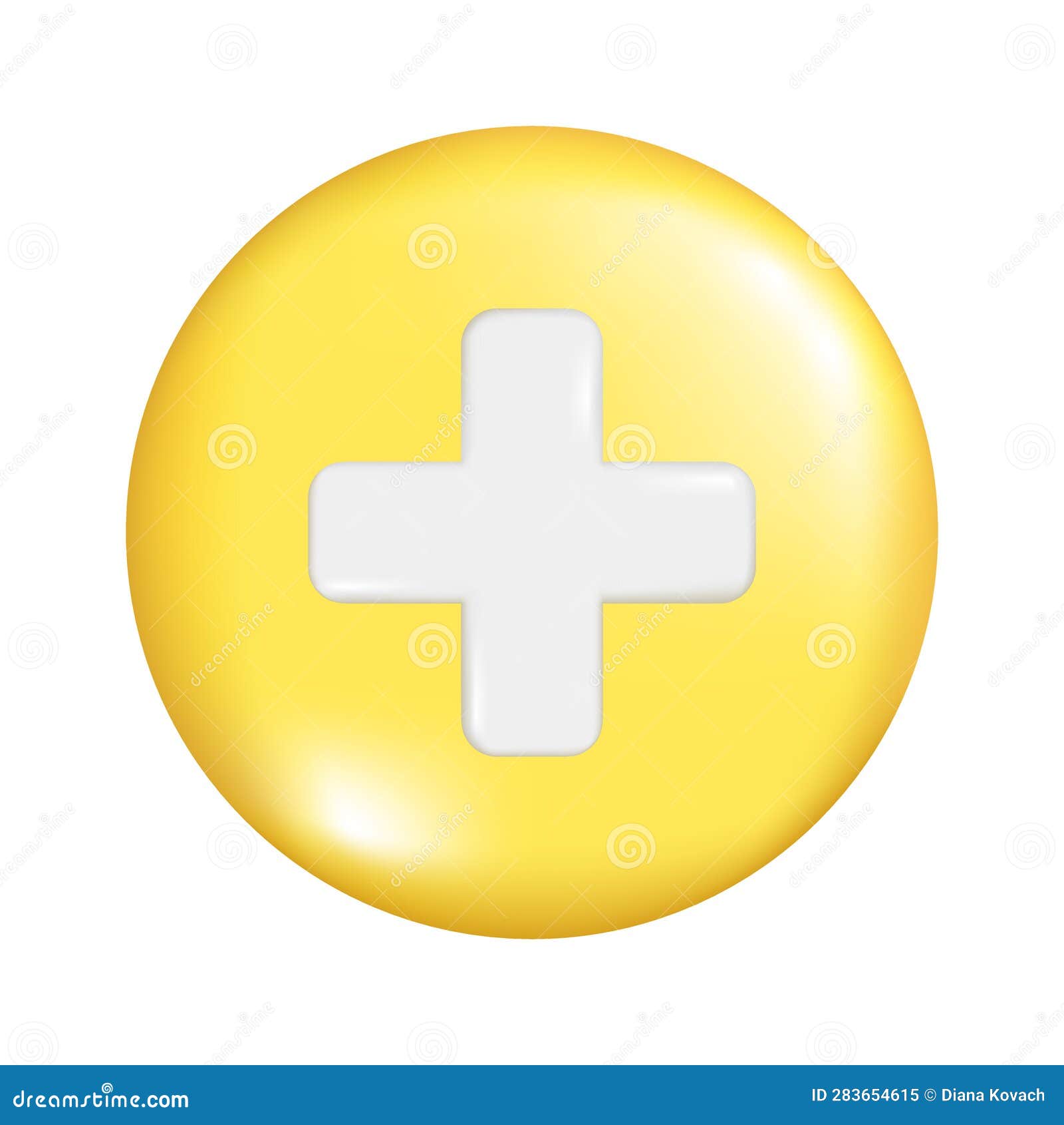 Realistic 3d Yellow Round Sphere Shape with Plus Sign. Decorative ...