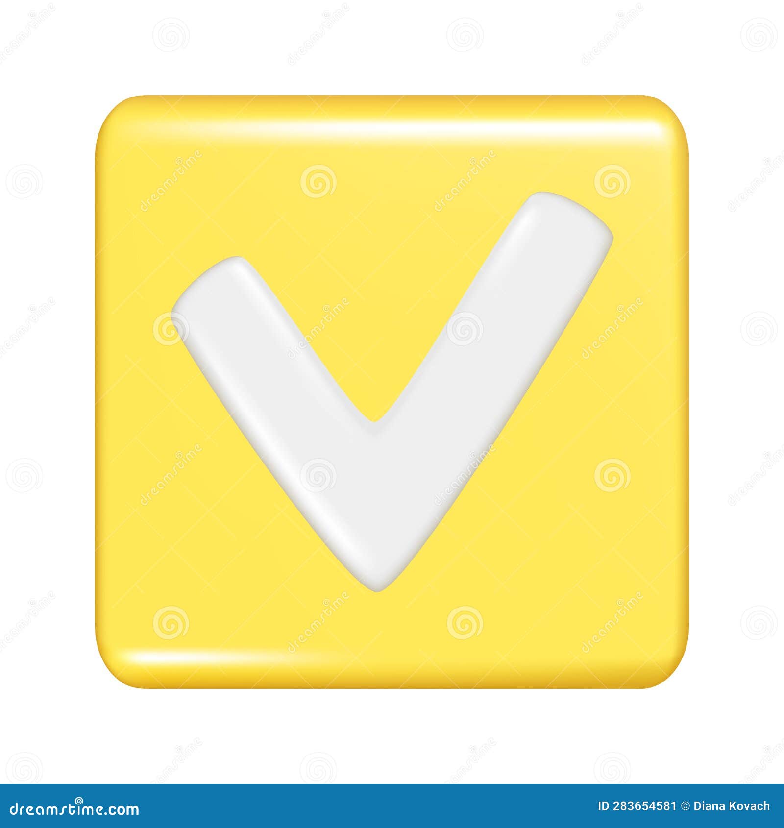 Realistic 3d Yellow Square Shape with Check or Correct Sign. Decorative ...