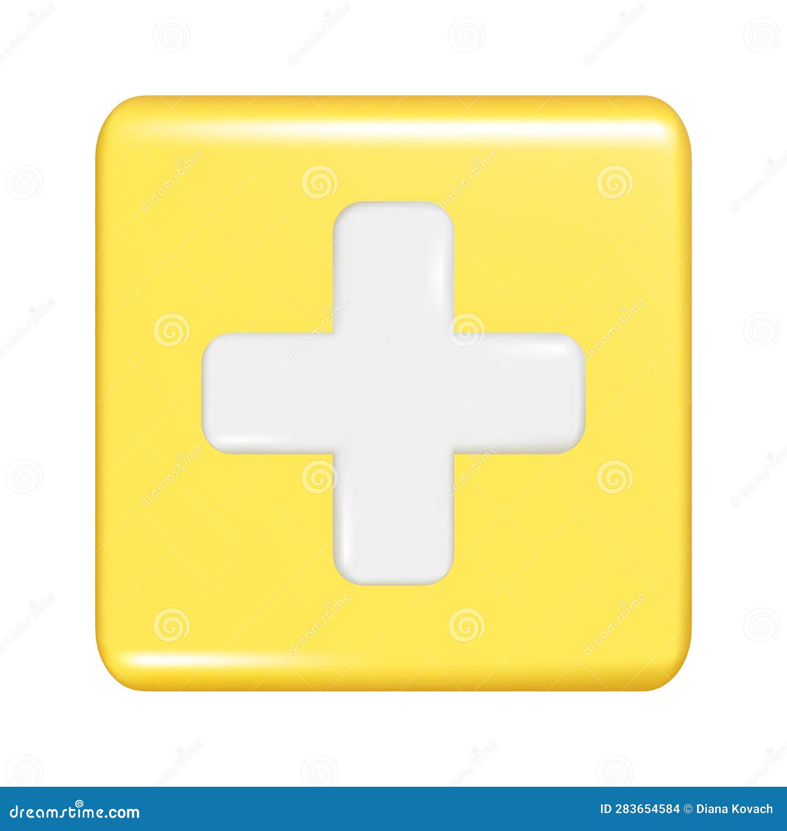 Realistic 3d Yellow Square Shape with Plus Sign. Decorative Square ...