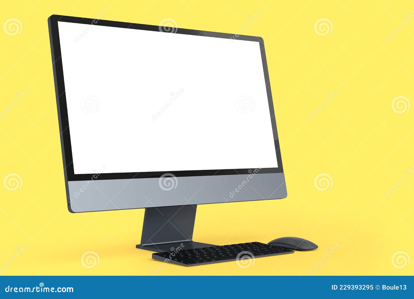 Realistic Dark Grey Computer Screen Display with Keyboard and Mouse on ...