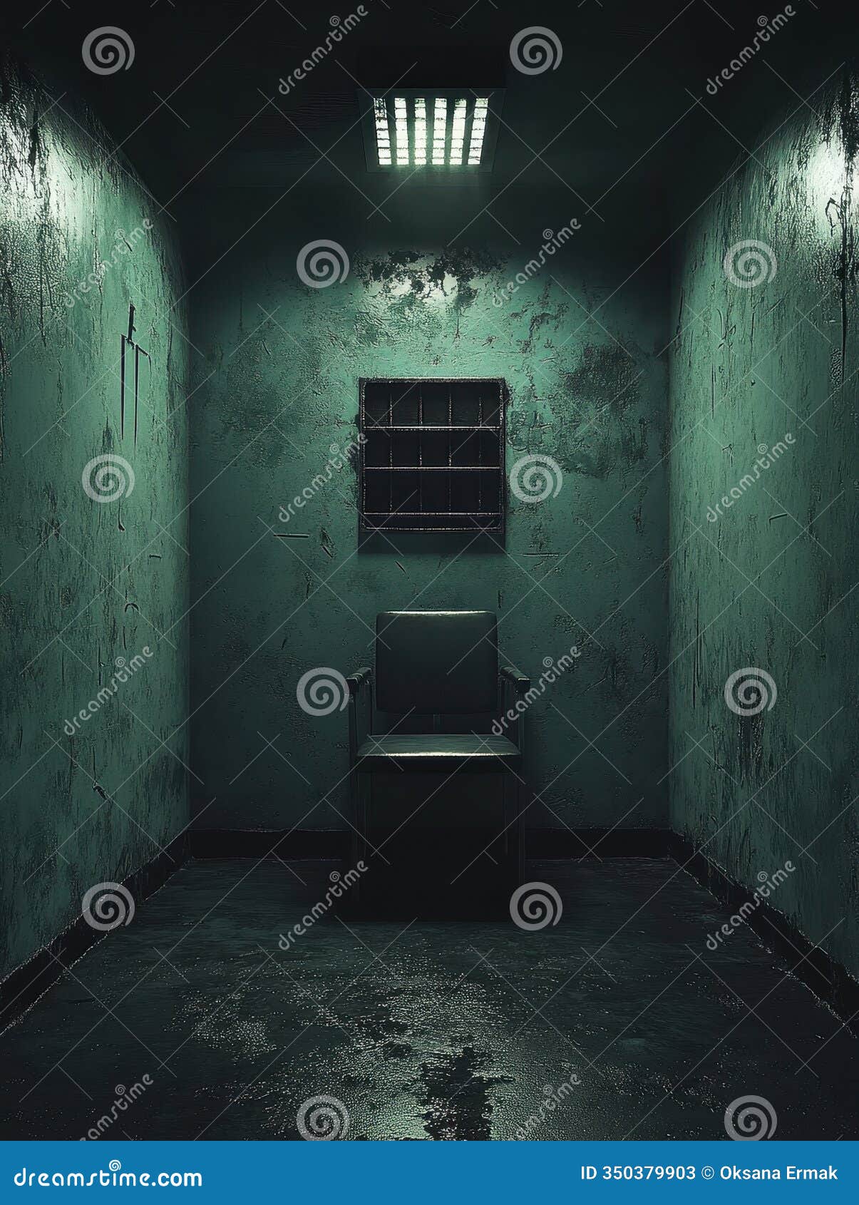 A Realistic Dark Interrogation Room Featuring a Table and an Empty ...