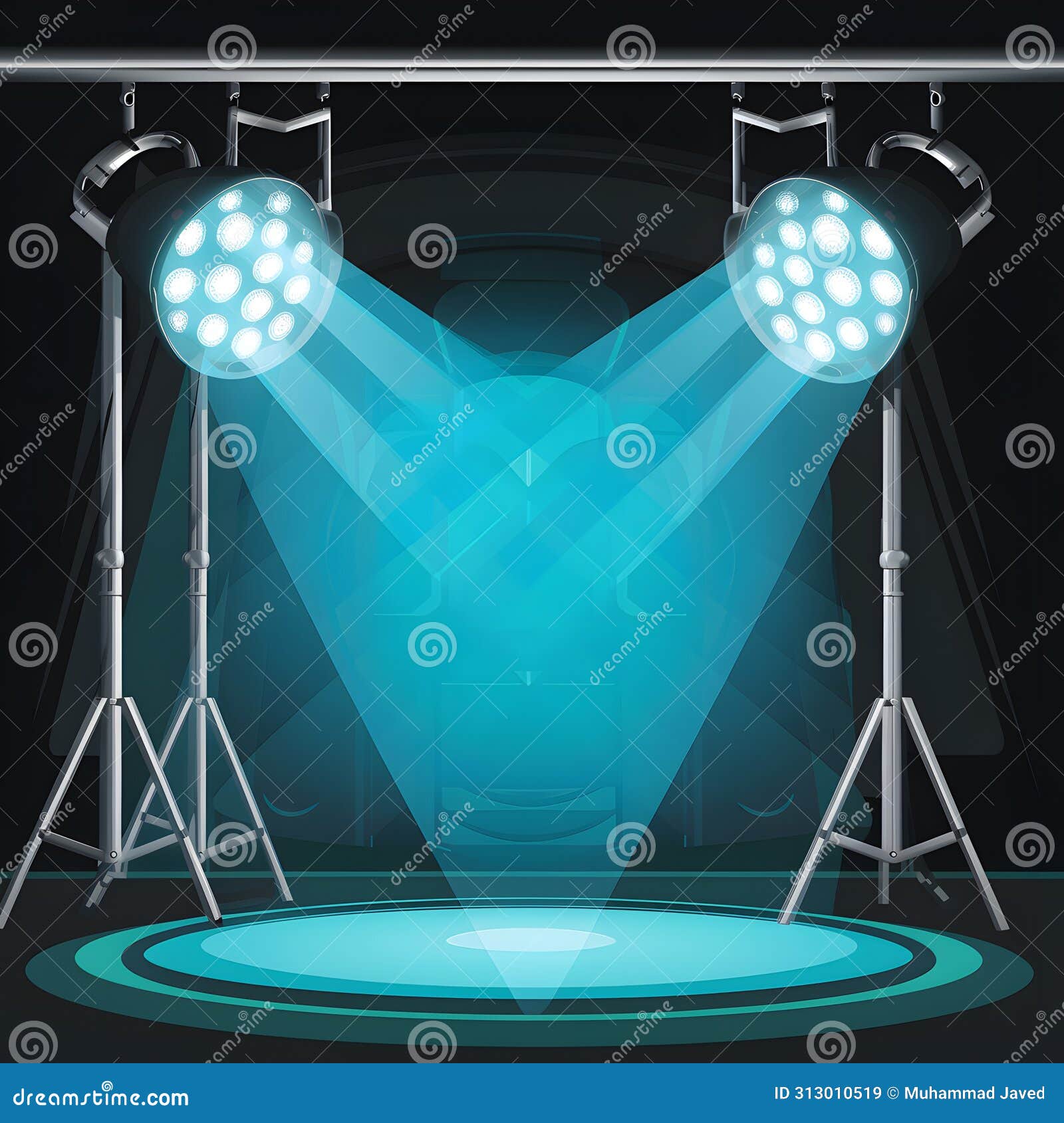 Realistic Dark Studio Setting Illuminated by Spotlights in Vector Stock ...