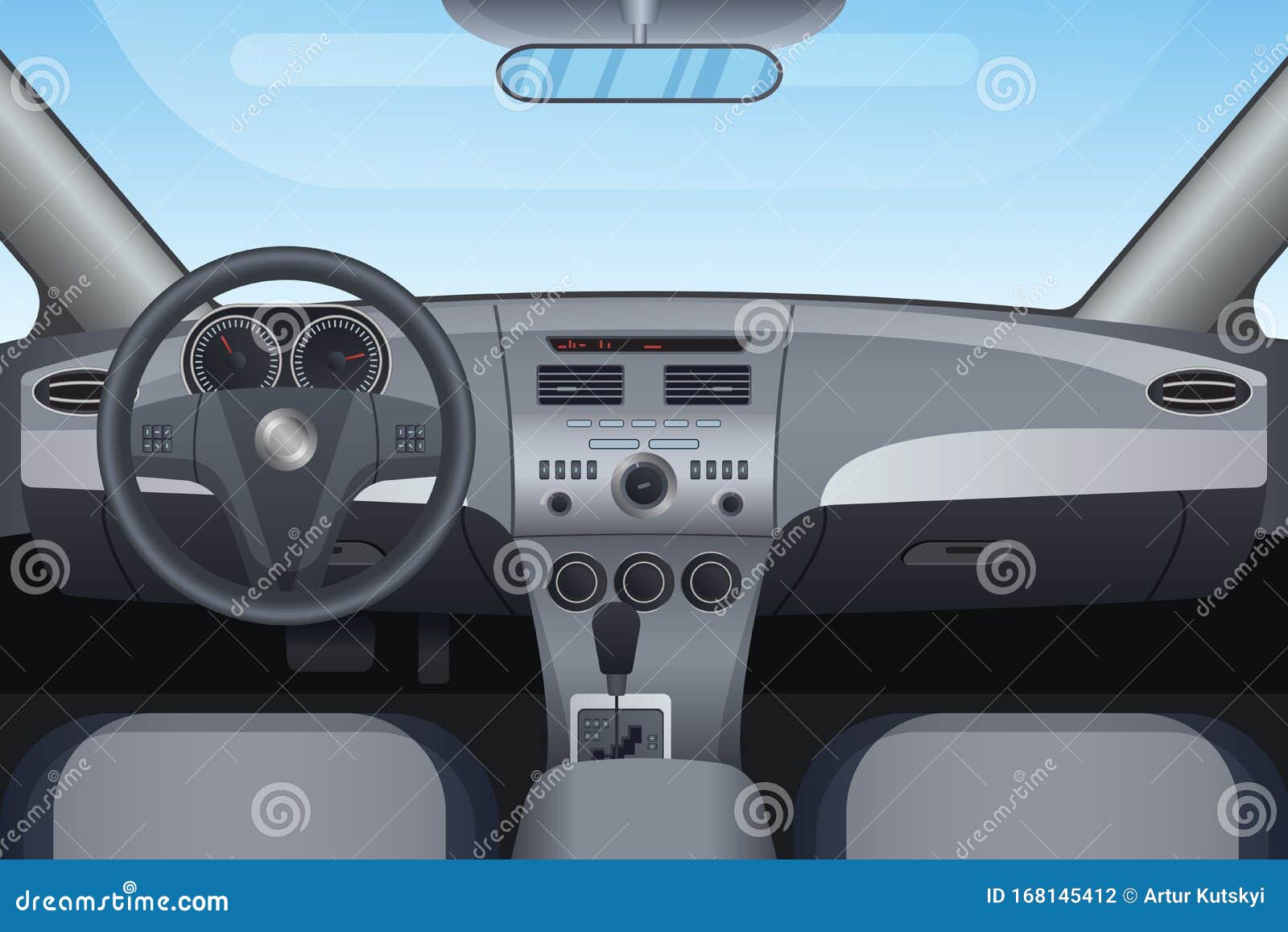 Realistic Dark Vehicle Car Interior Vector Illustration Stock Vector ...