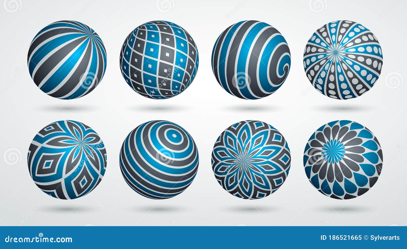 Realistic Decorated Spheres Vector Illustrations Set, Abstract ...