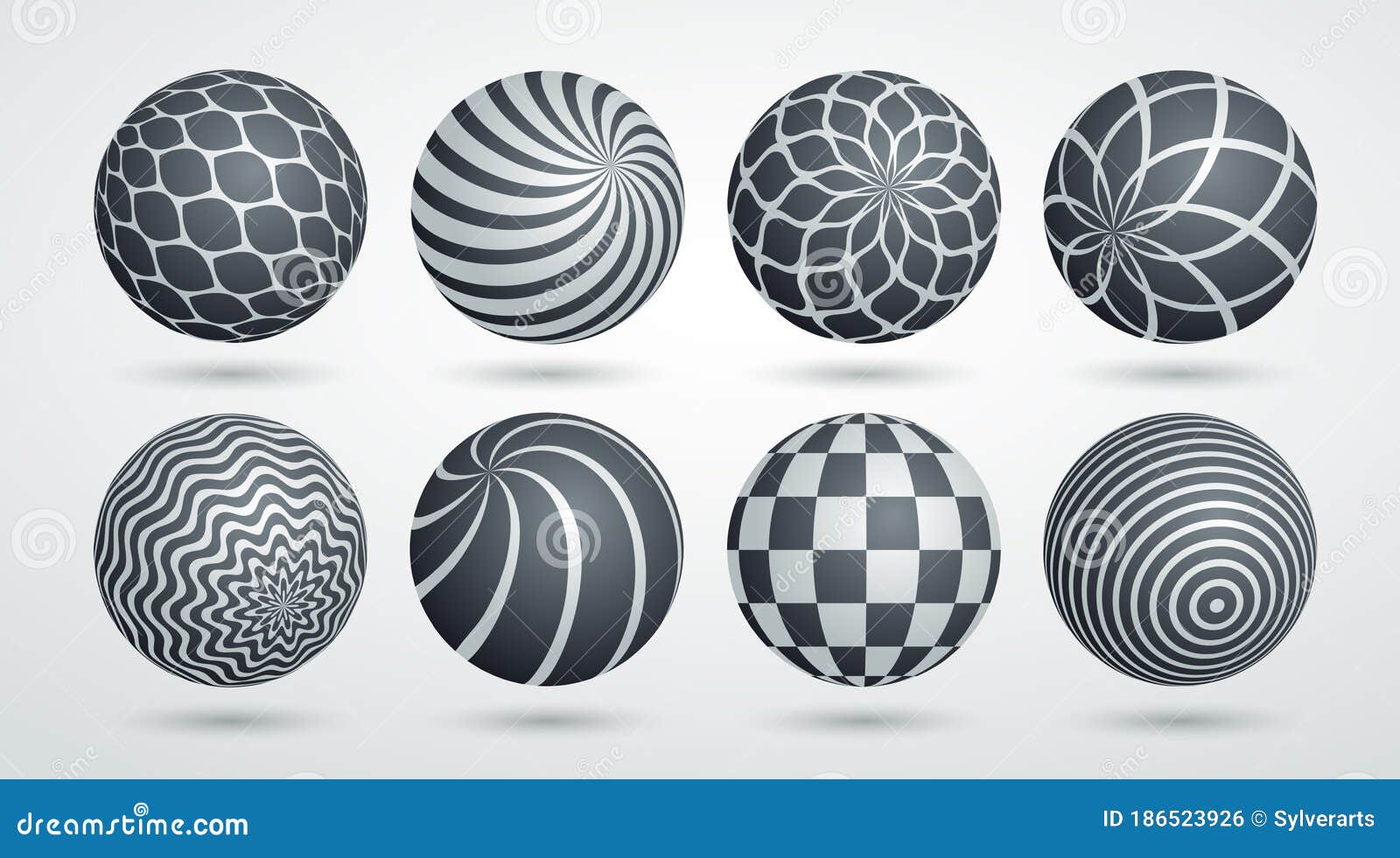 Realistic Decorated Spheres Vector Illustrations Set, Abstract ...