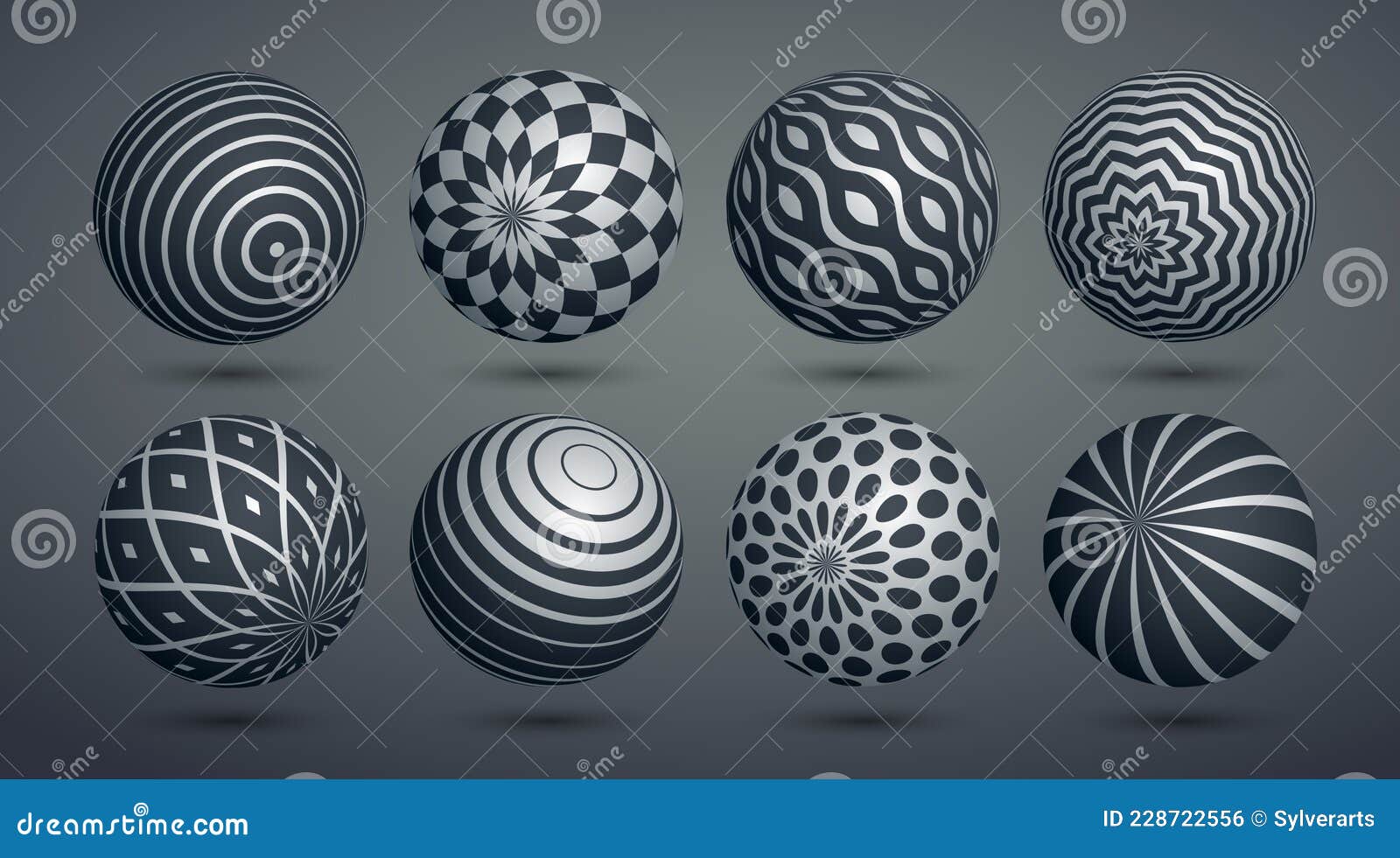 Realistic Decorated Spheres Vector Illustrations Set, Abstract ...