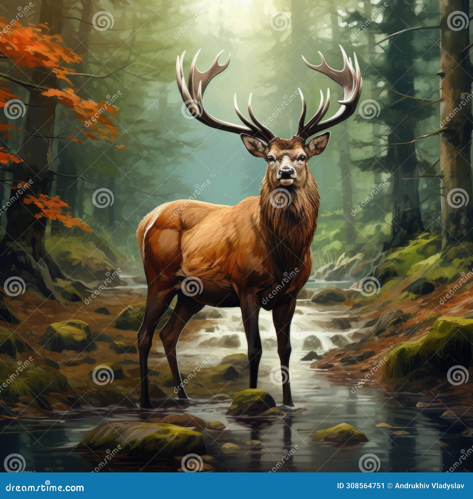 Realistic Deer with Nature Background Stock Illustration - Illustration ...