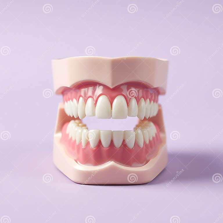 A Realistic Dental Model with a Set of Teeth on a Pastel Lavender ...