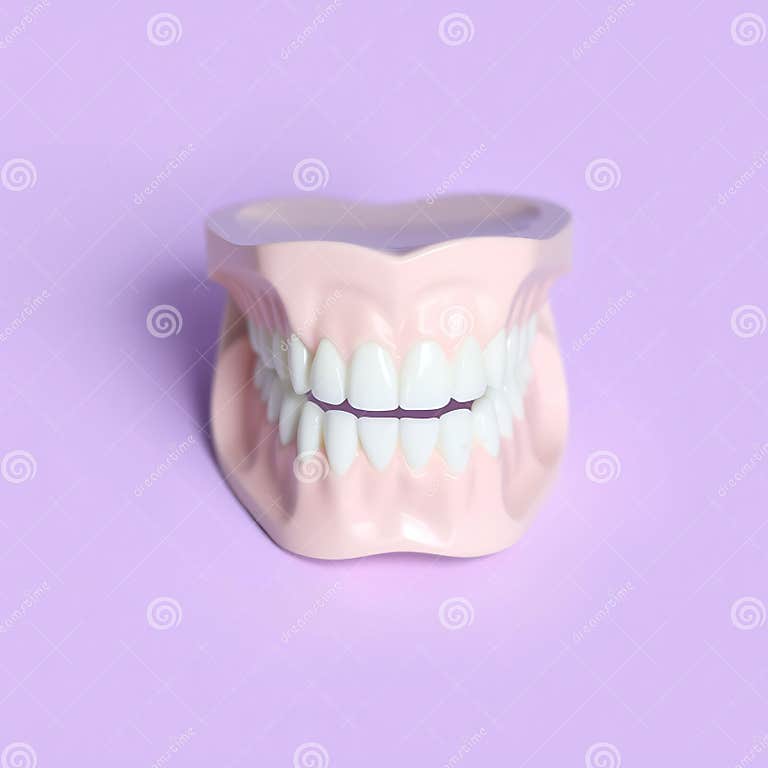 A Realistic Dental Model with a Set of Teeth on a Pastel Lavender ...