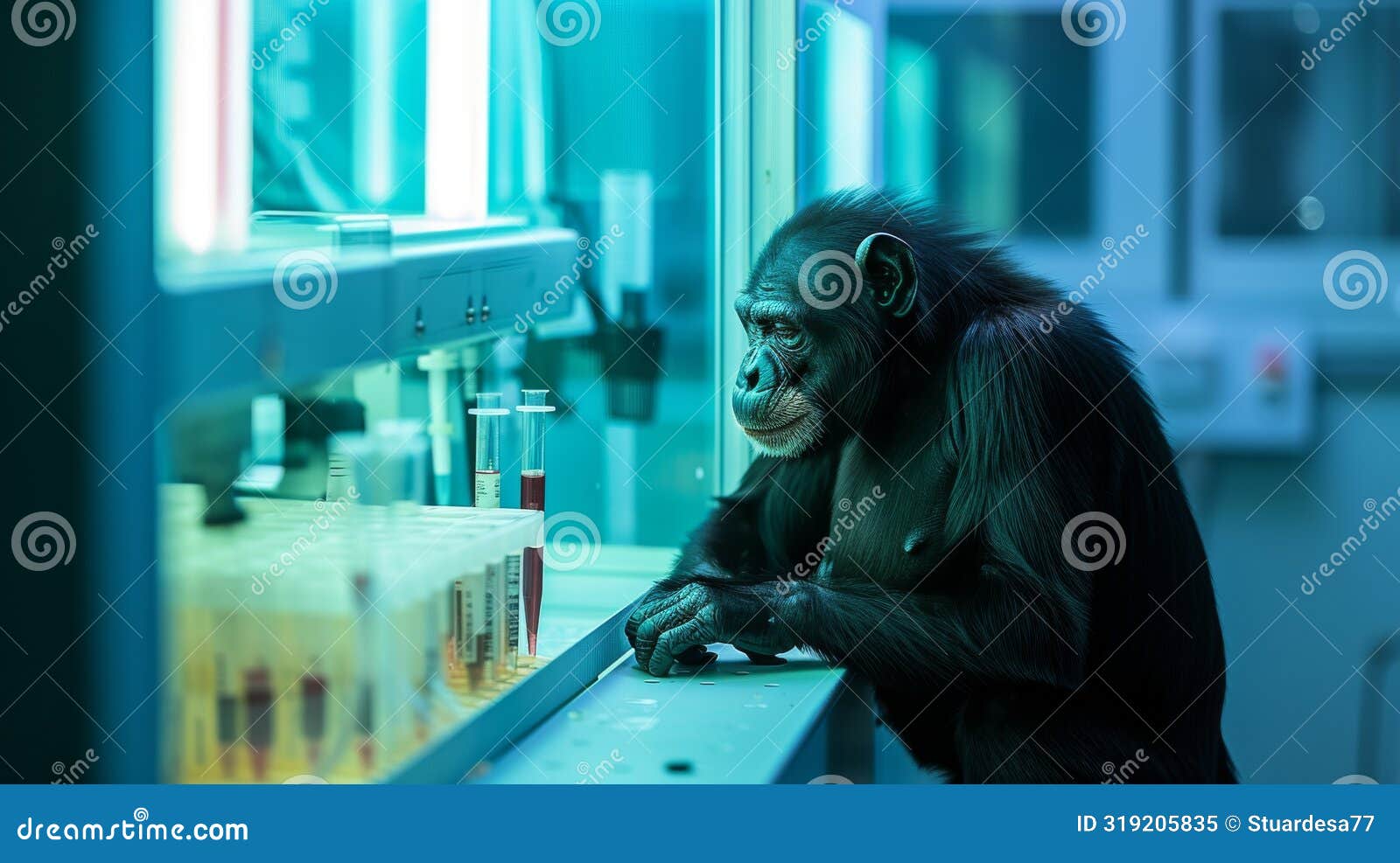 Chimpanzee Observing Samples in Lab Stock Image - Image of hightech ...