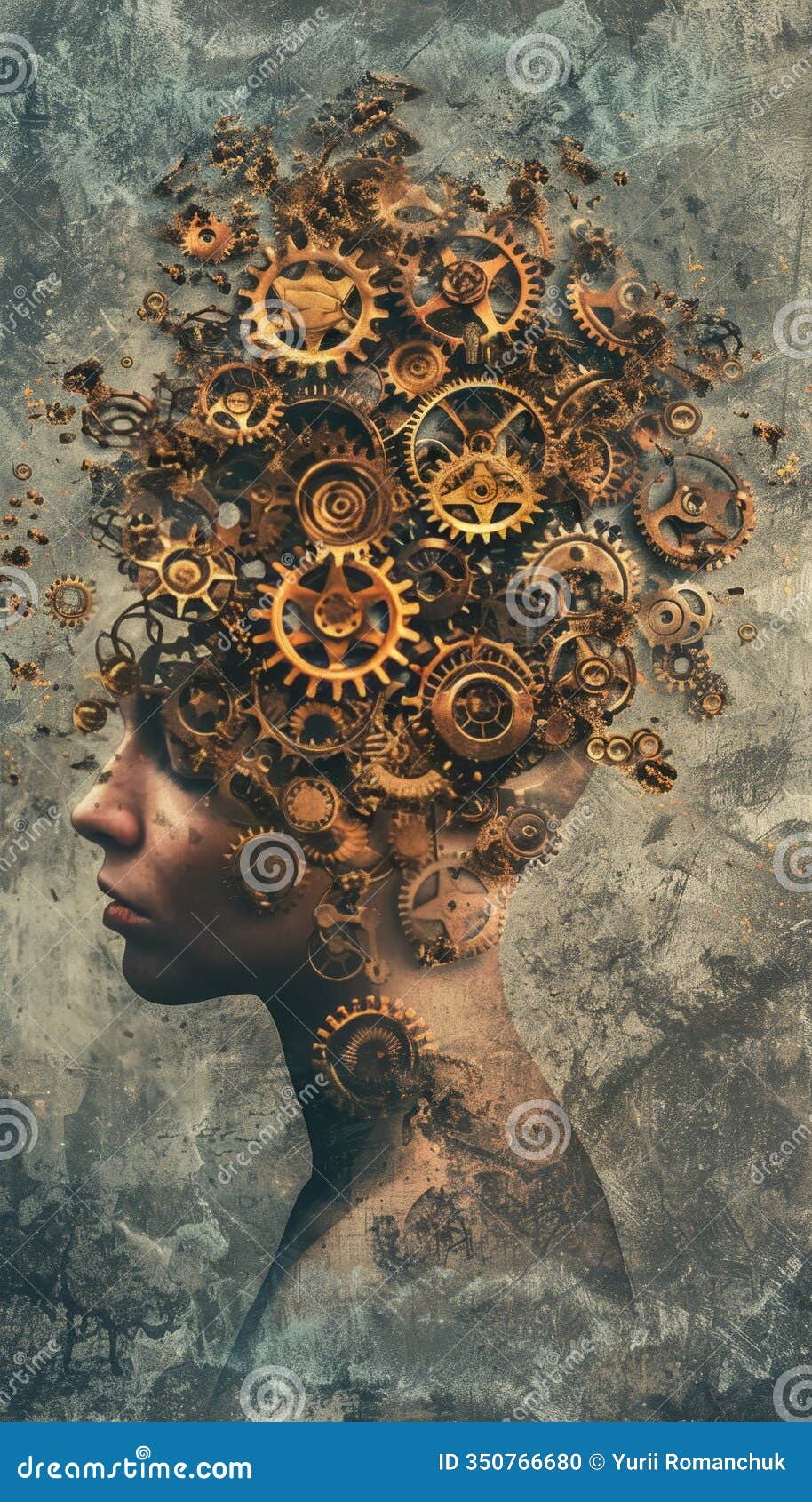 Realistic Depiction of the Human Mind with Gears Representing ...