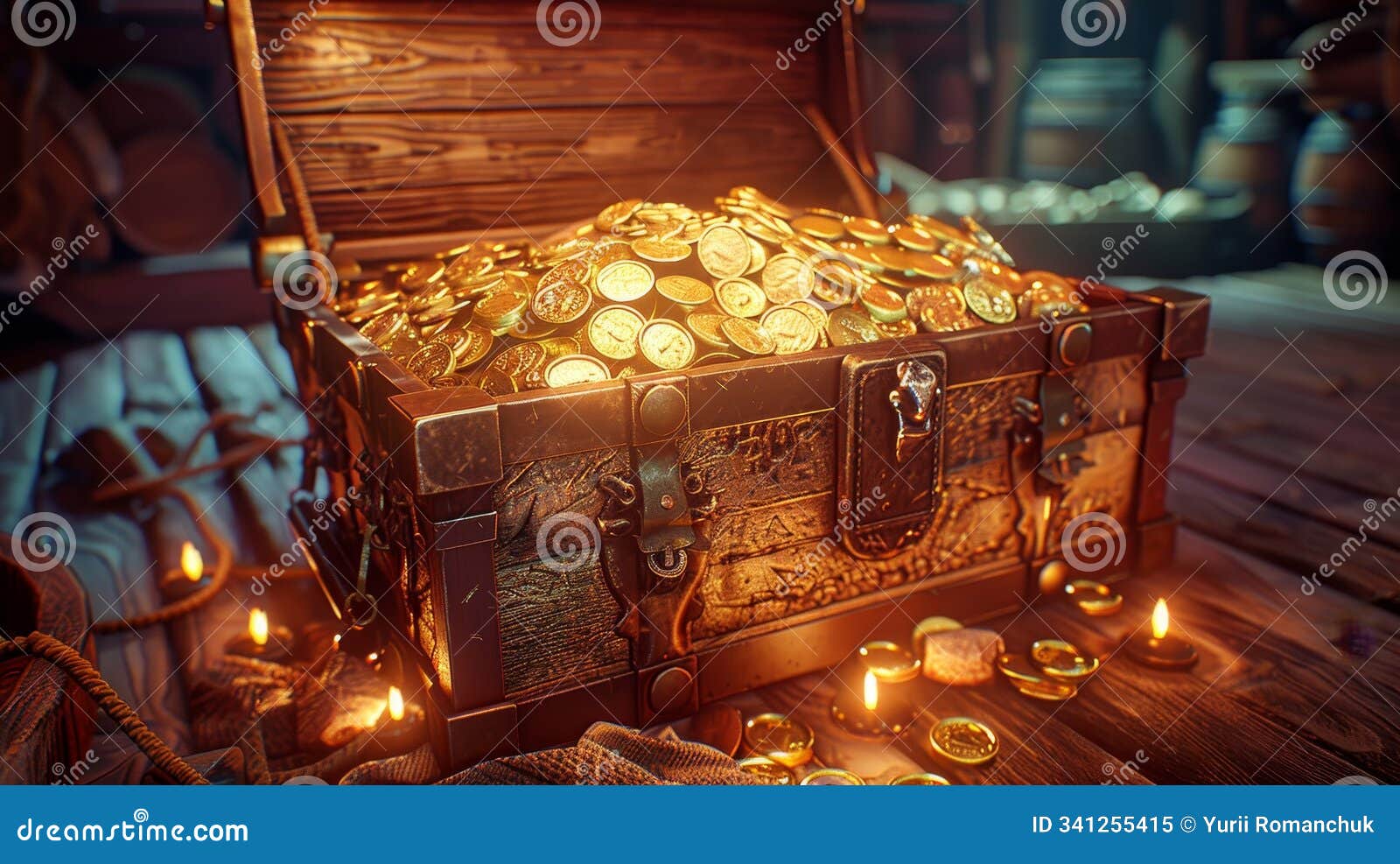 Realistic Depiction of an Open Treasure Chest Brimming with Shining ...