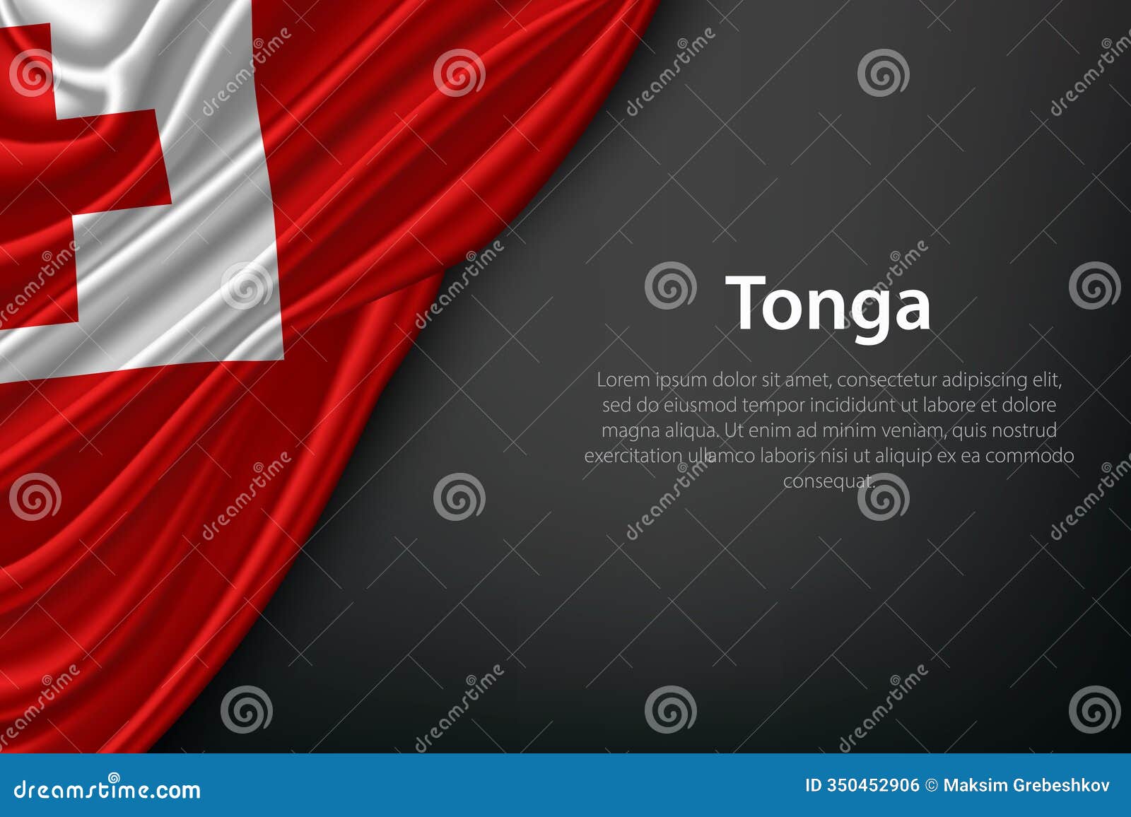 Tonga Flag Black And White. Country National Emblem Banner. Monochrome ...
