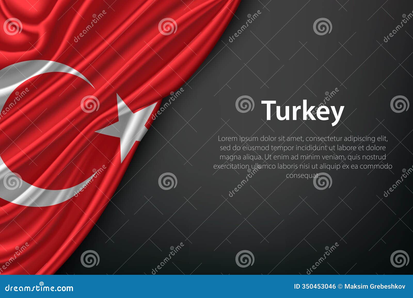 Waving Turkey Flag on Dark Background Stock Illustration - Illustration ...