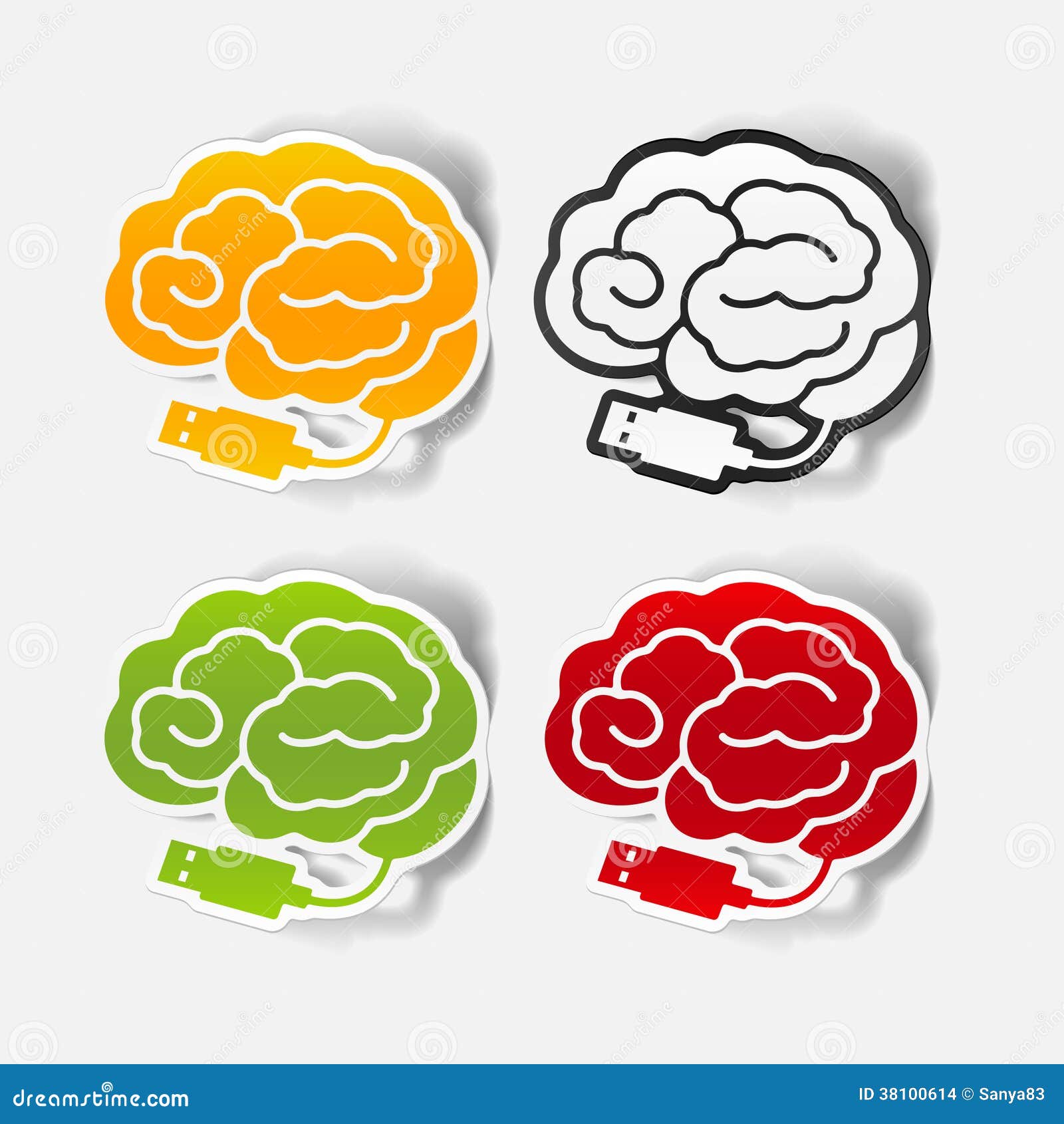 Realistic Design Element: Brain-usb, Plug Stock Vector - Illustration ...