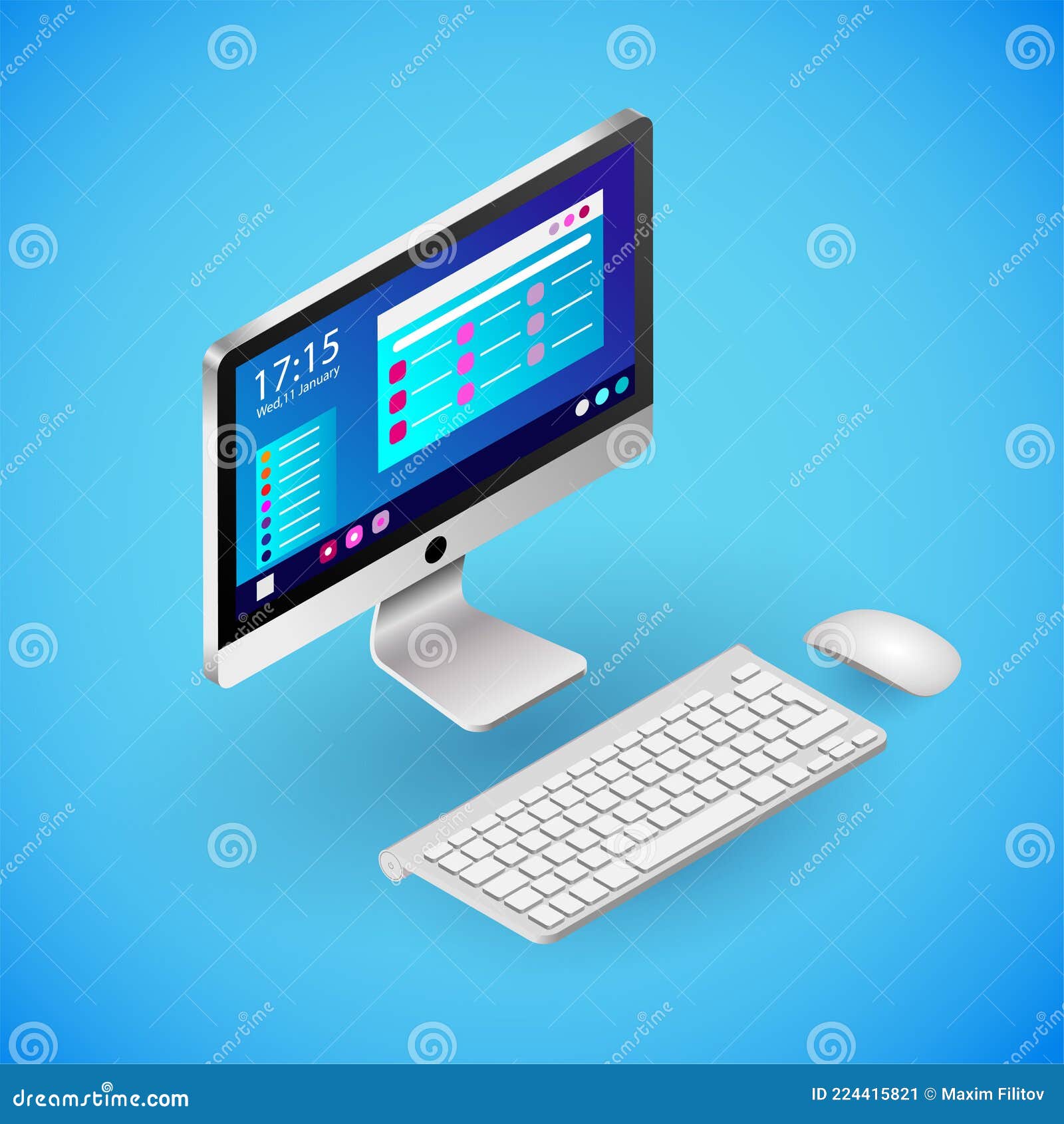 Realistic Desktop PC in Isometry. Vector Isometric Illustration of ...