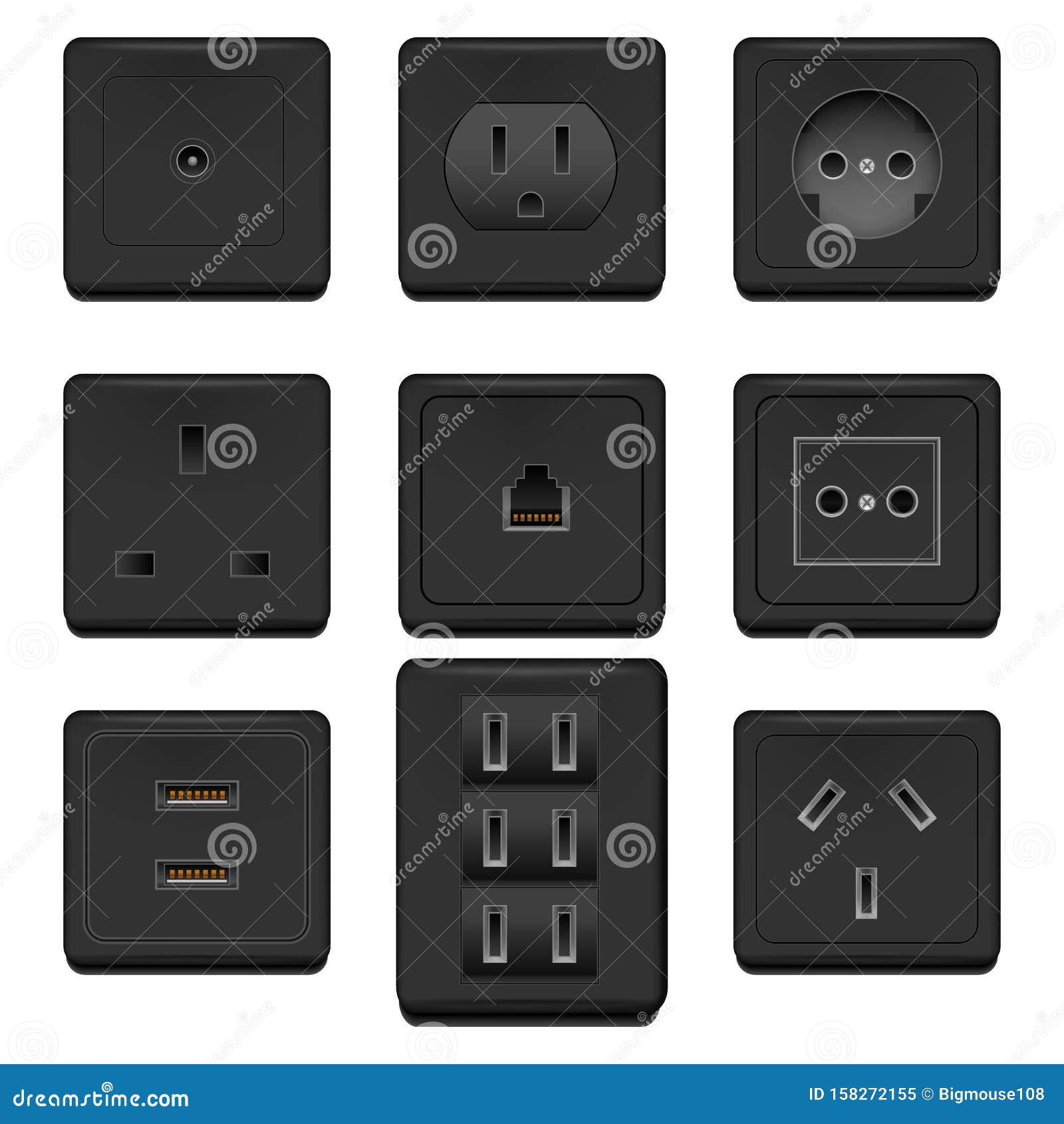 Realistic Detailed 3d Blank Socket And Switch Template Mockup Set ...