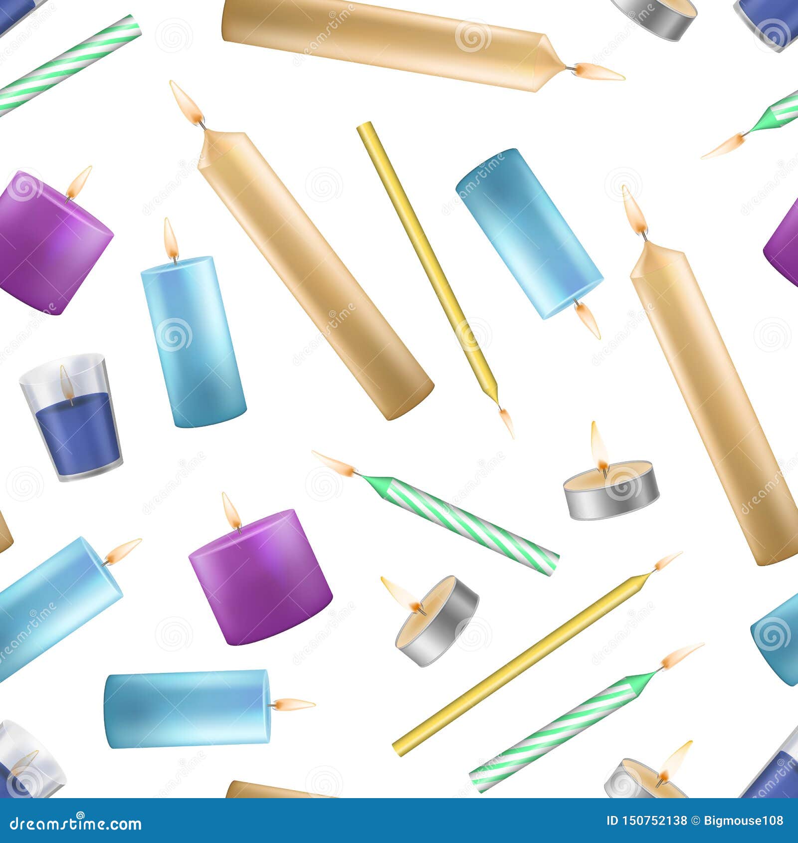 Realistic Detailed 3d Candles Seamless Pattern Background. Vector Stock ...