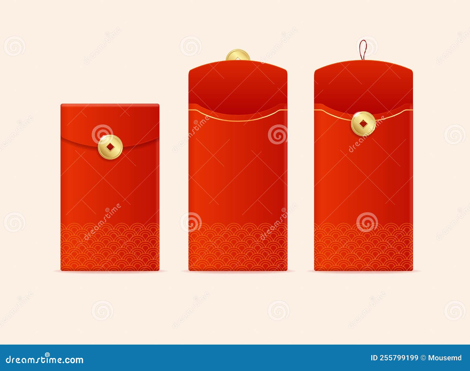 Realistic Detailed 3d Chinese Red Packet or Envelope Set. Vector Stock ...