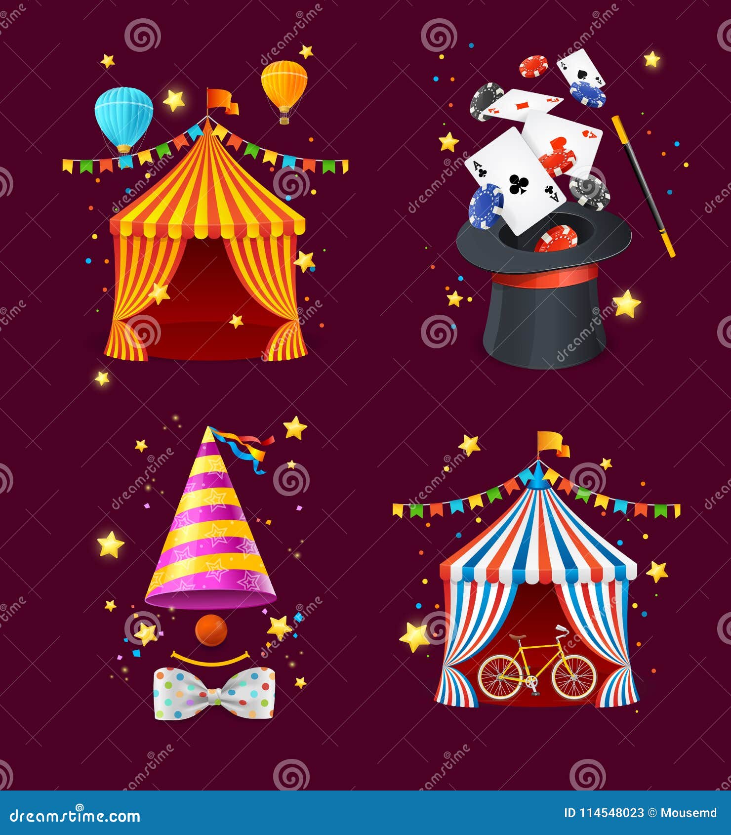 Realistic Detailed 3d Circus Set. Vector Stock Vector - Illustration of ...