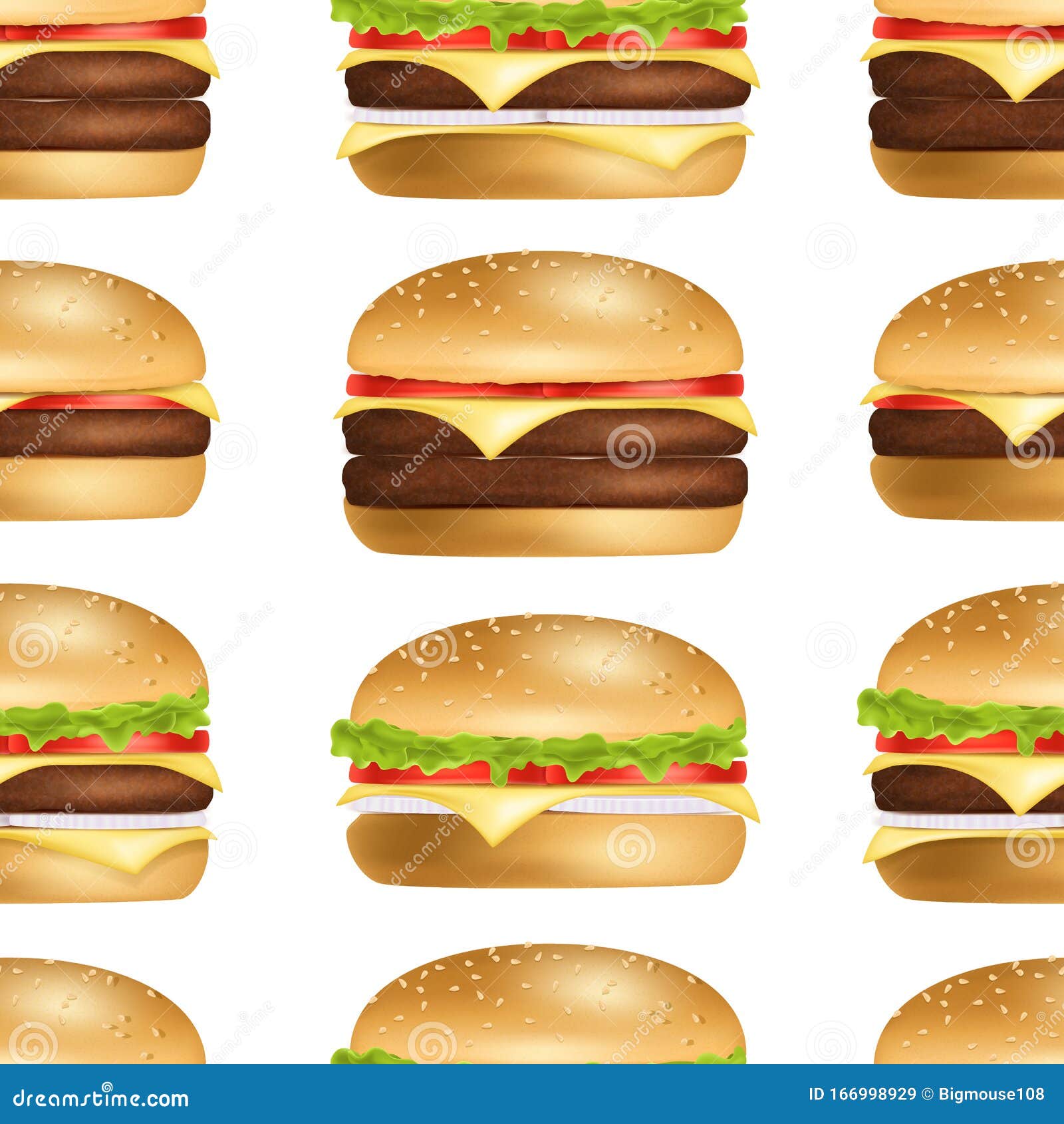 Realistic Detailed 3d Classic American Hamburger Seamless Pattern ...