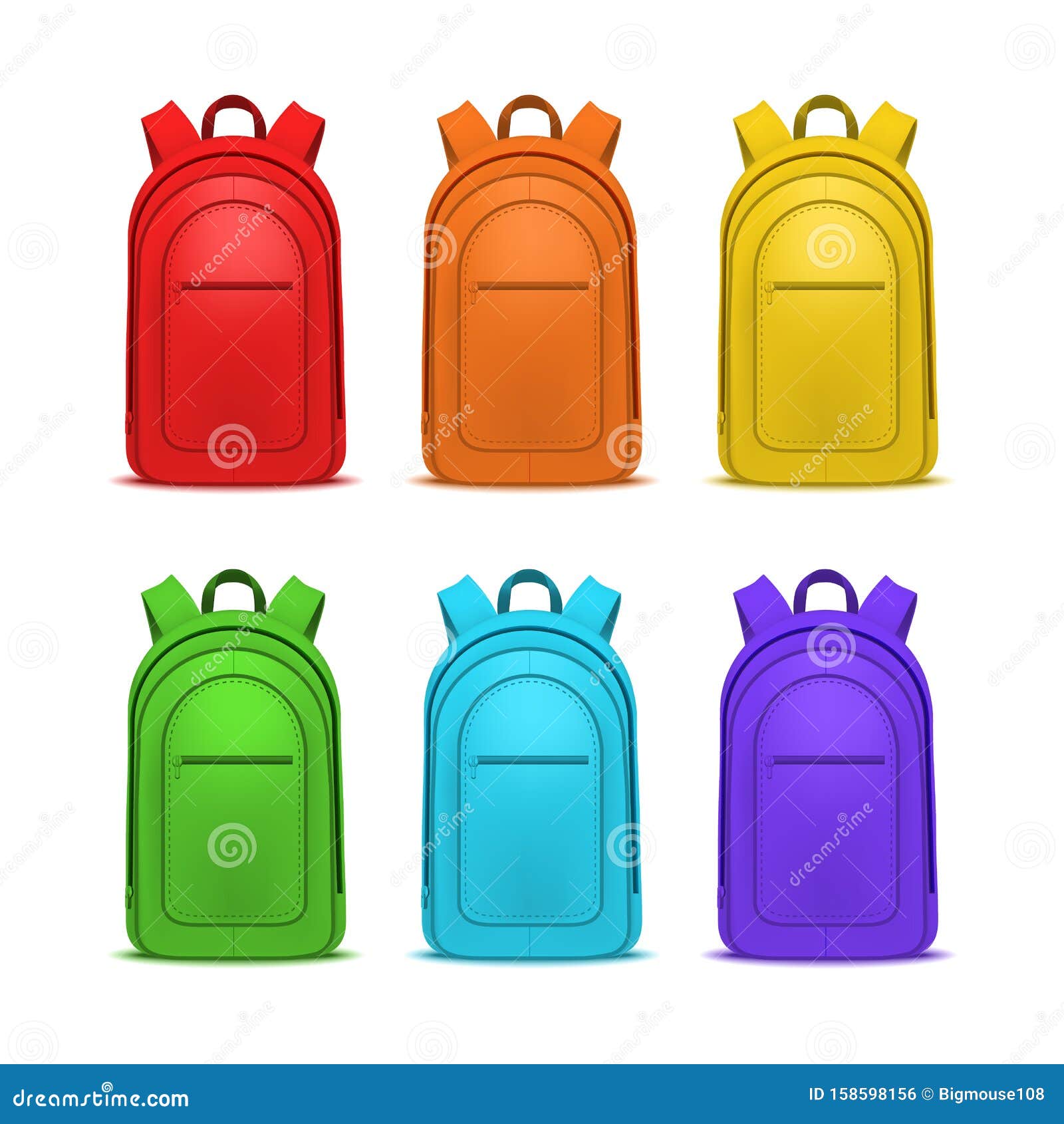 Realistic Detailed 3d Color Blank School Backpacks Template Mockup Set ... Realistic Detailed 3d Color Blank School Backpacks Template Mockup Set ...