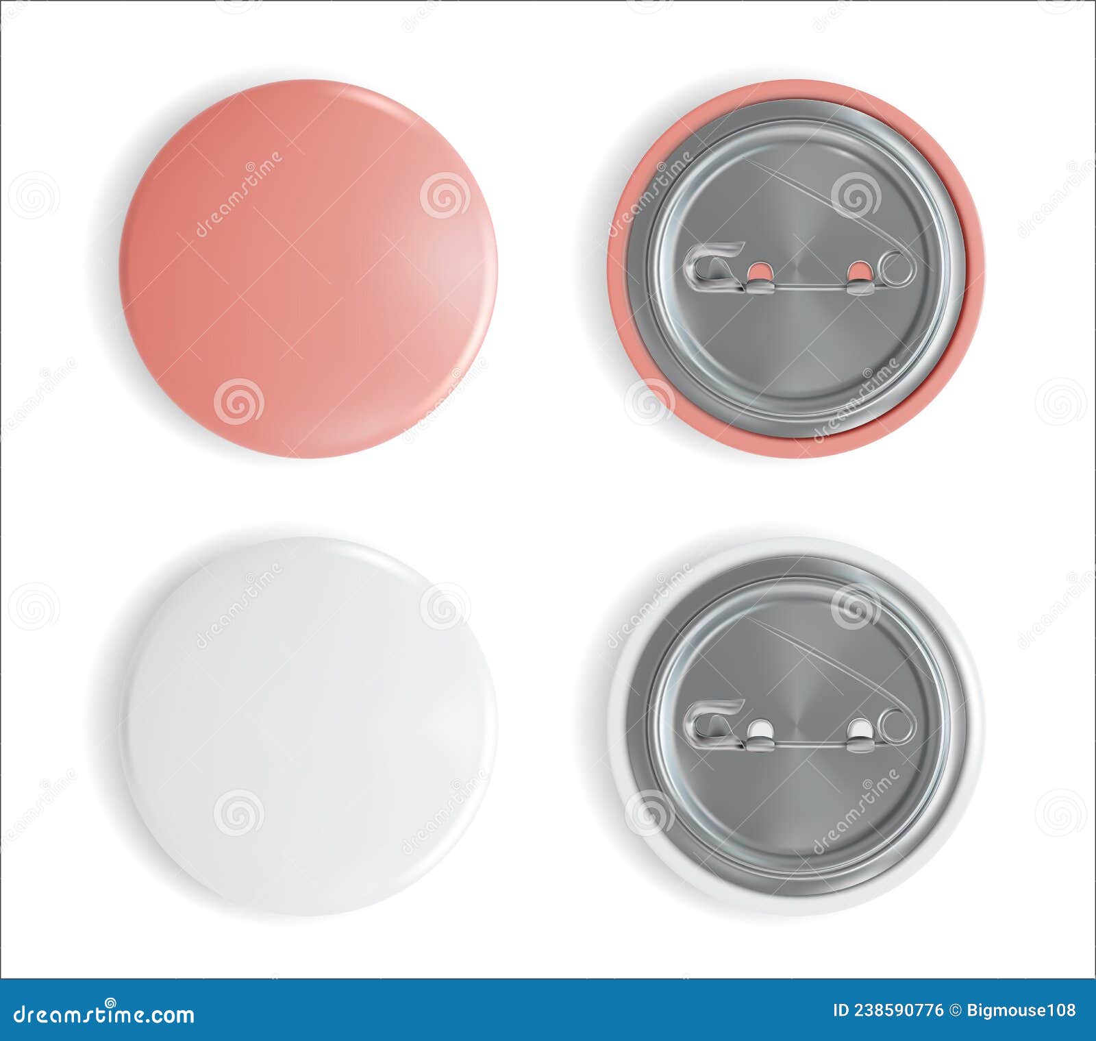 Realistic Detailed 3d Different Blank Badges Pin Button Set. Vector ...