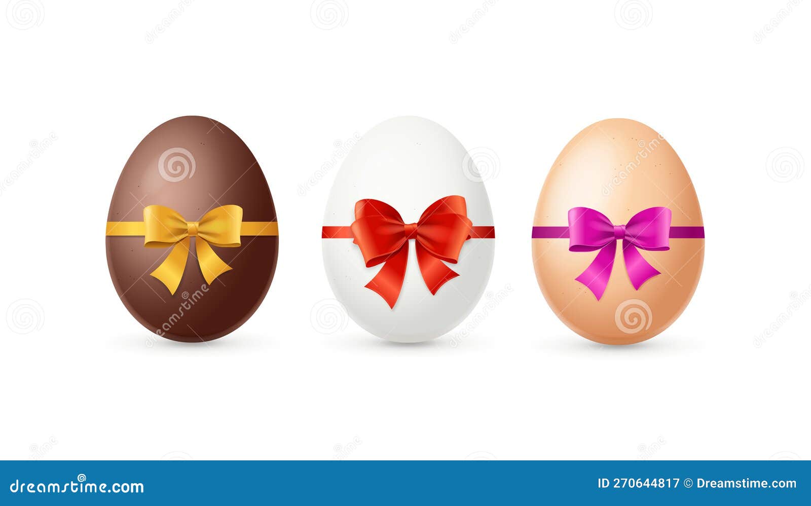 Realistic Detailed 3d Different Color Easter Egg with Ribbon and Bow ...
