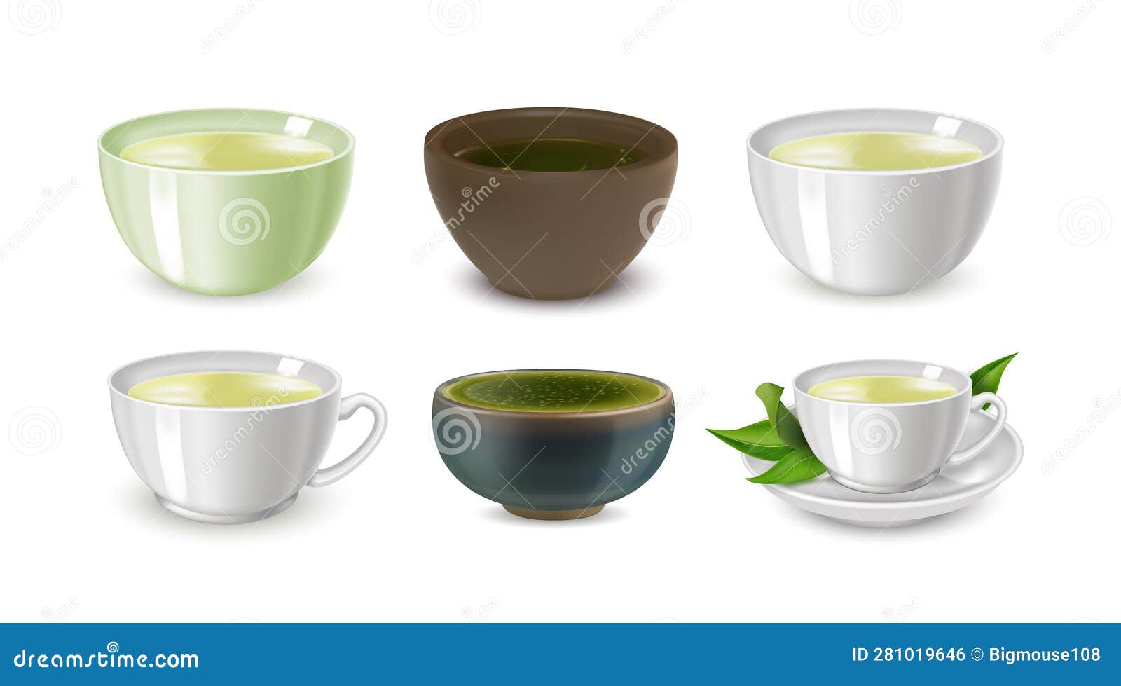 Realistic Detailed 3d Different Types Tea Cup Set. Vector Stock Vector - Illustration of glass ...