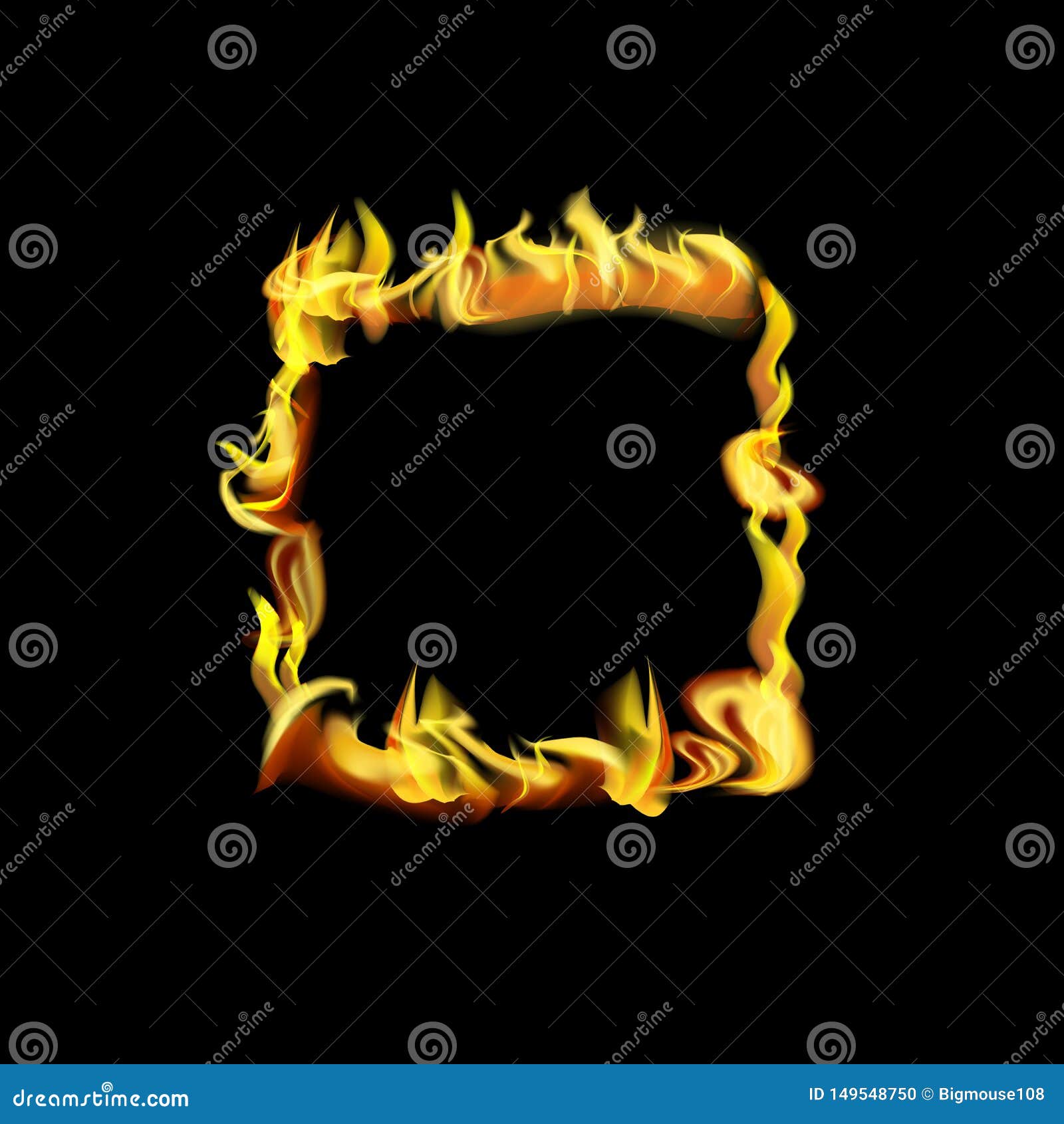 Realistic Detailed 3d Fire Rectangle Frame Or Border. Vector ...