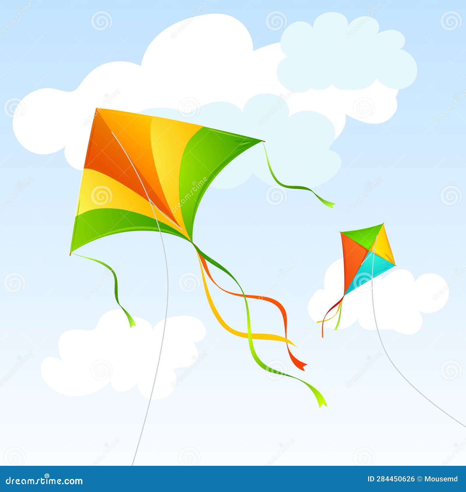 Realistic Detailed 3d Fly Kite and Clouds on a Blue Sky. Vector Stock ...