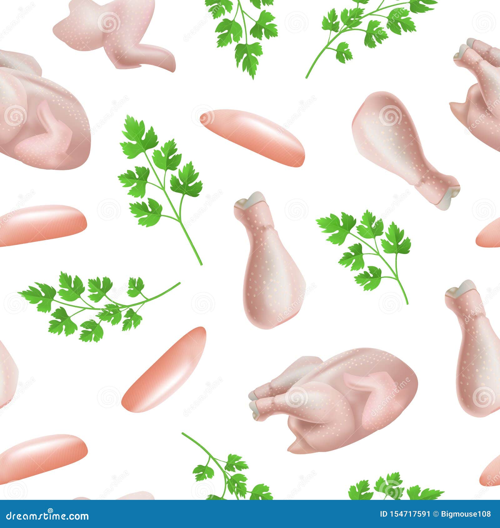 Realistic Detailed 3d Fresh Chicken Parts Seamless Pattern Background ...